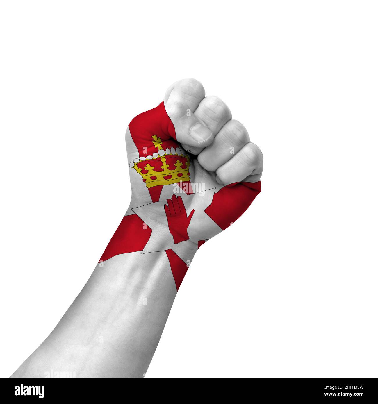 Hand making victory sign, northern ireland painted with flag as symbol ...