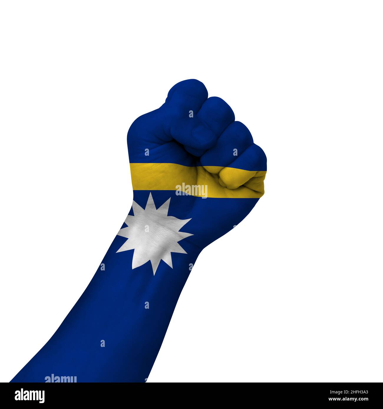 Hand making victory sign, nauru painted with flag as symbol of victory ...