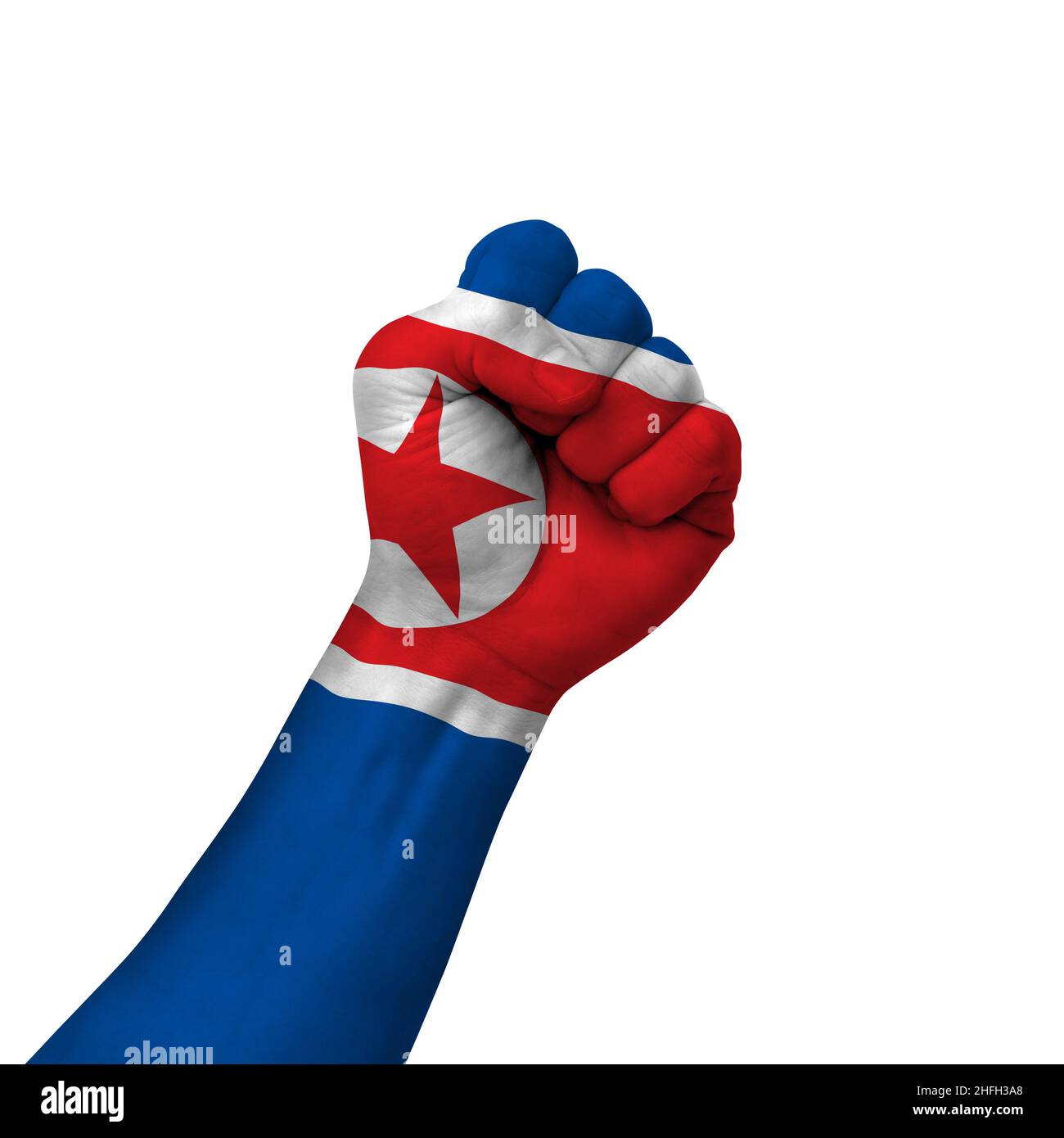 Hand making victory sign, north korea painted with flag as symbol of ...