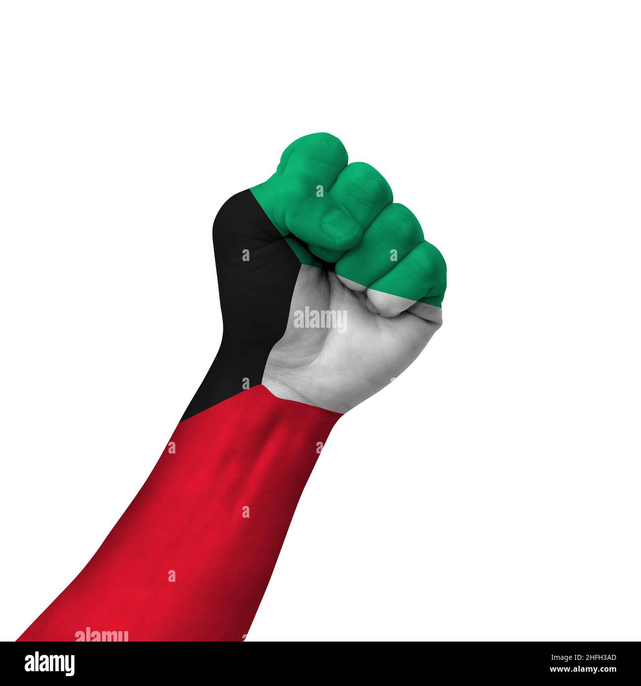 Hand making victory sign, kuwait painted with flag as symbol of victory ...