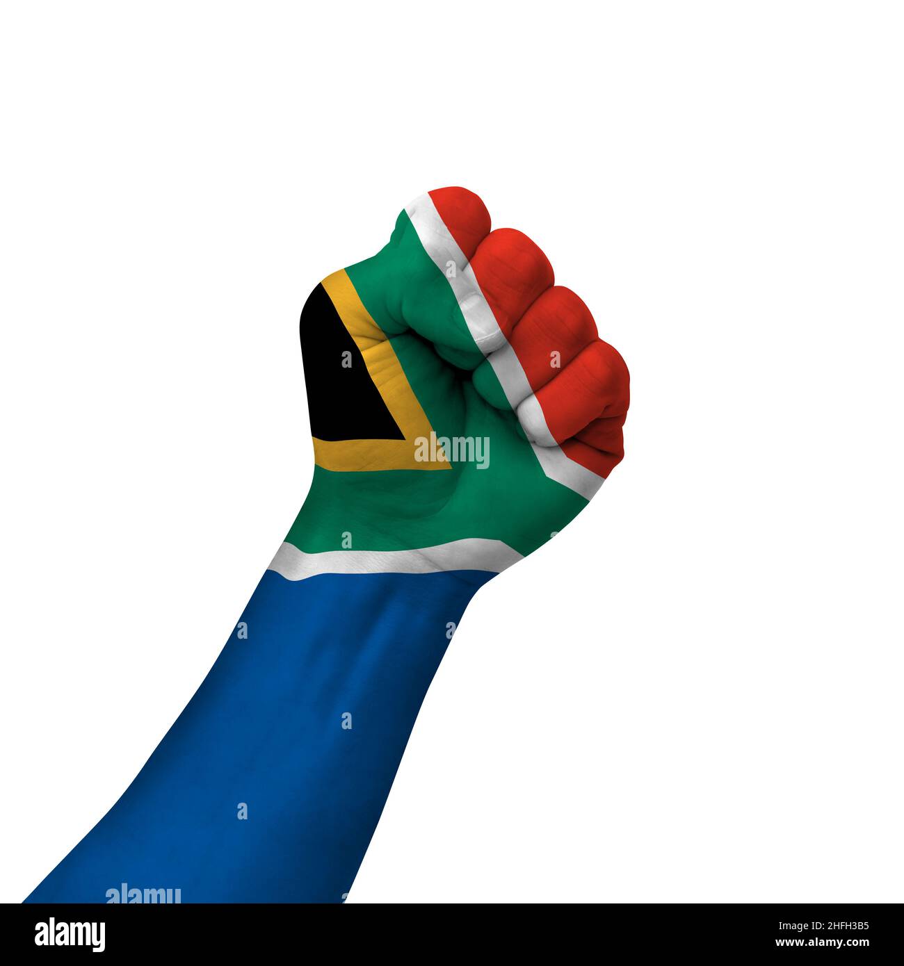 Hand making victory sign, south africa painted with flag as symbol of ...
