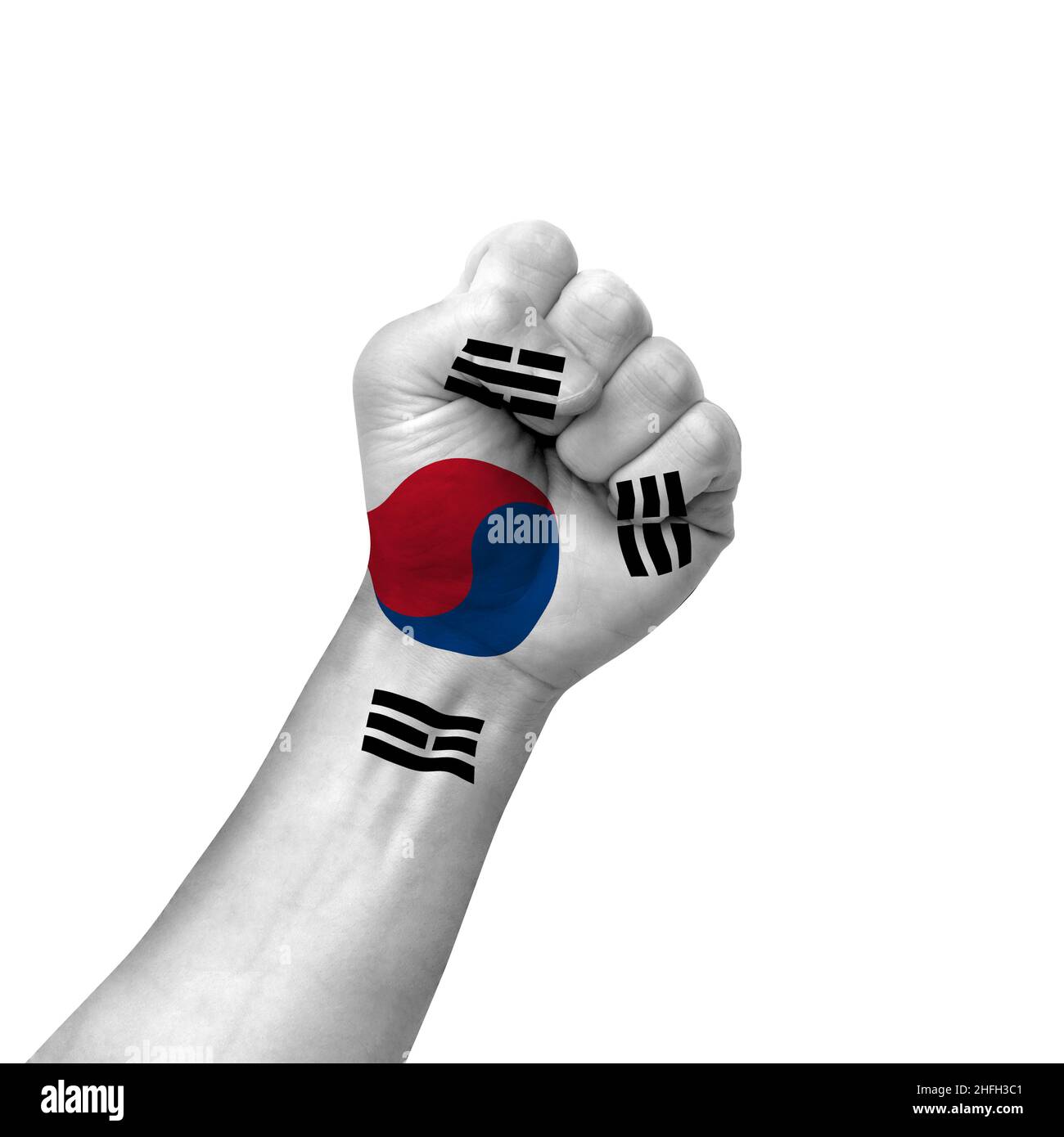 Hand making victory sign, south korea painted with flag as symbol of ...
