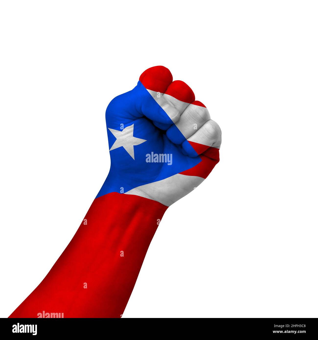 Hand making victory sign, puerto rico painted with flag as symbol of ...