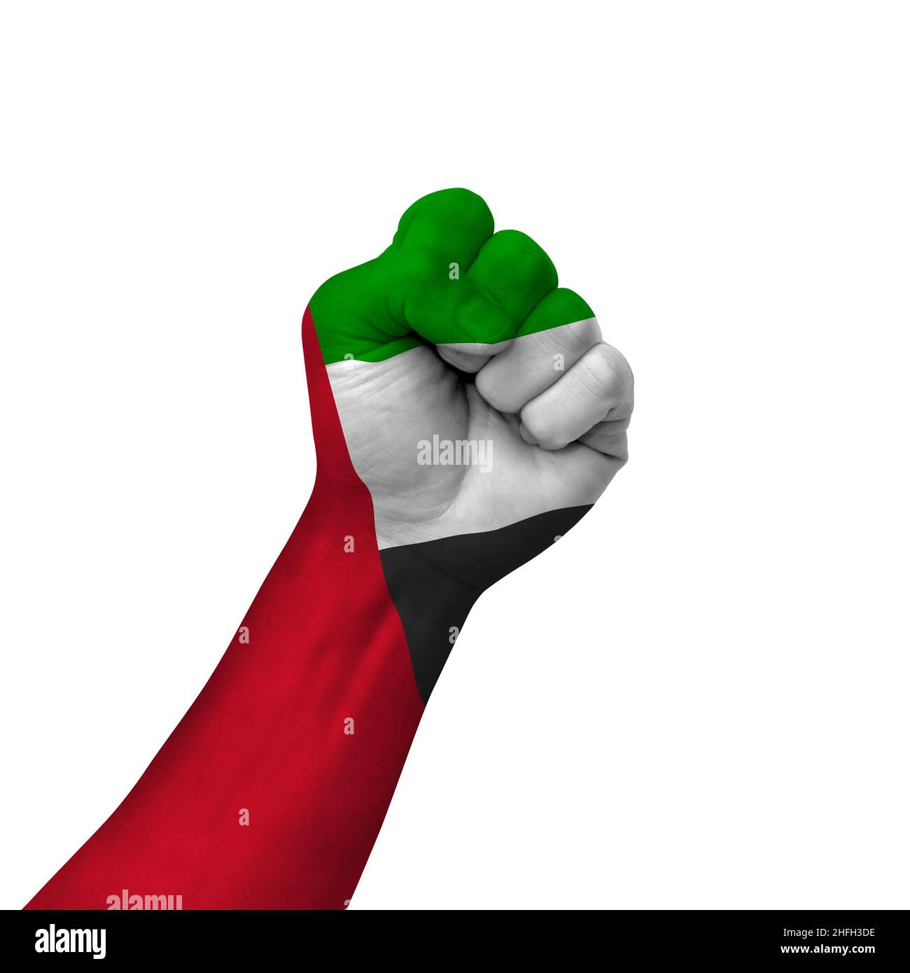 Hand making victory sign, united arab emirates painted with flag as ...