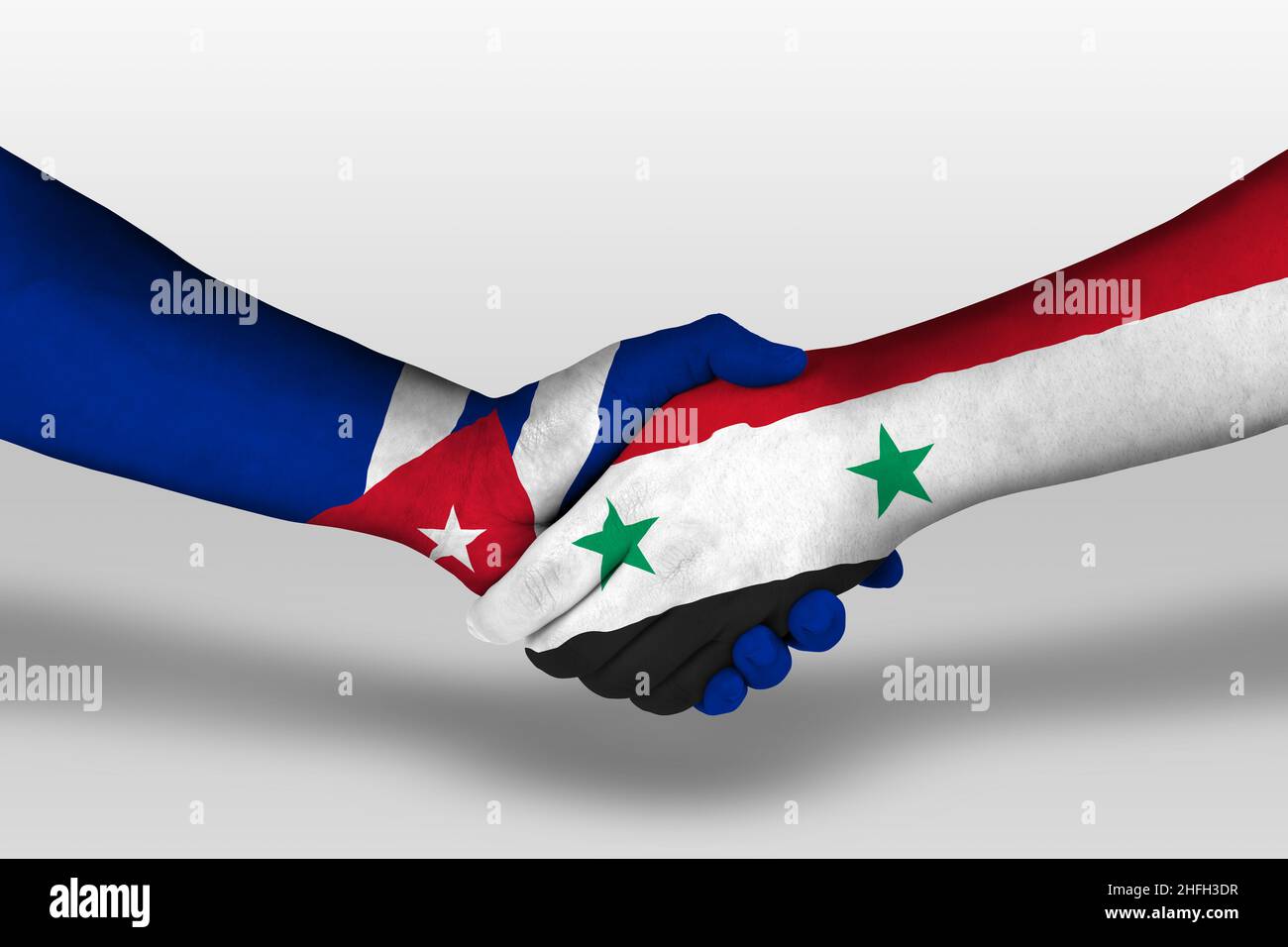 Handshake between syria and cuba flags painted on hands, illustration ...