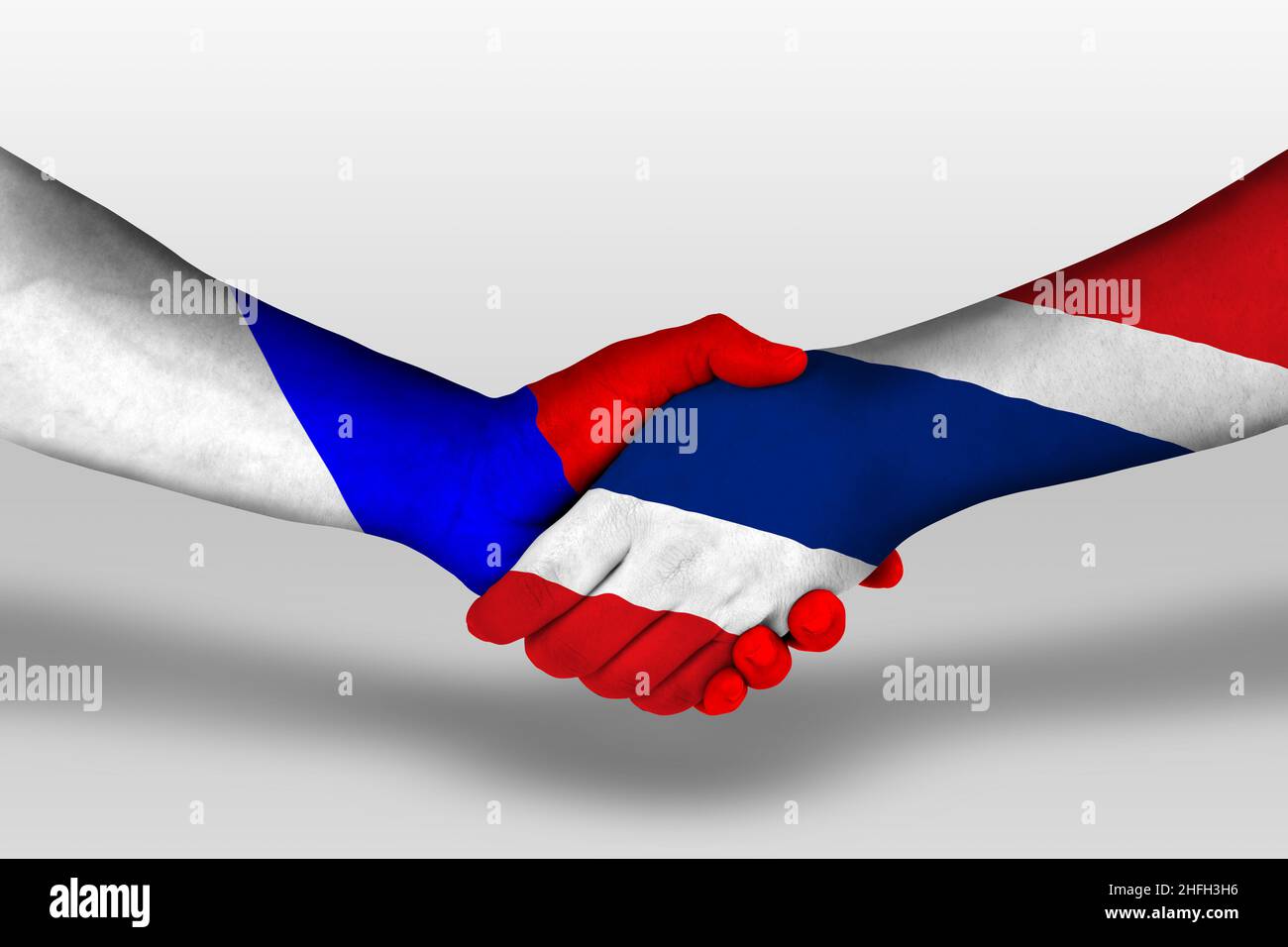 Handshake between thailand and russia flags painted on hands ...