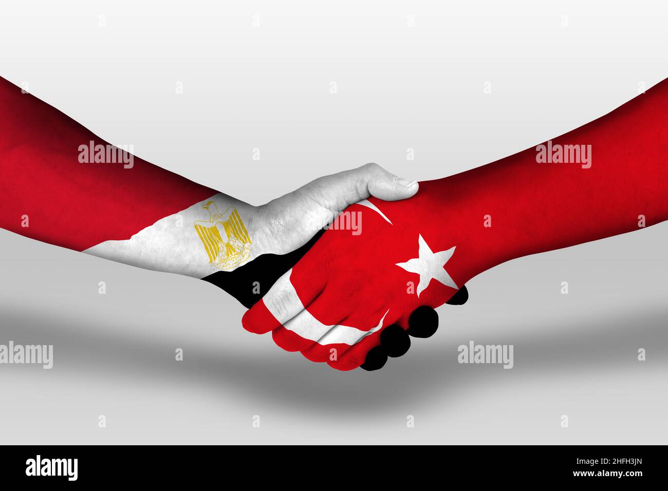 Handshake between turkey and egypt flags painted on hands, illustration ...