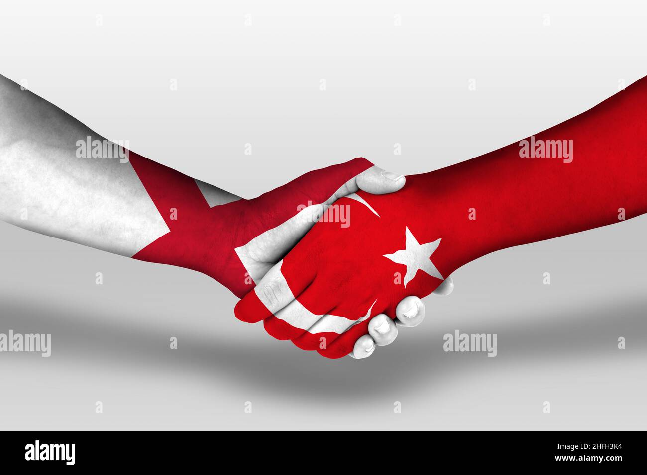 Handshake between turkey and england flags painted on hands ...