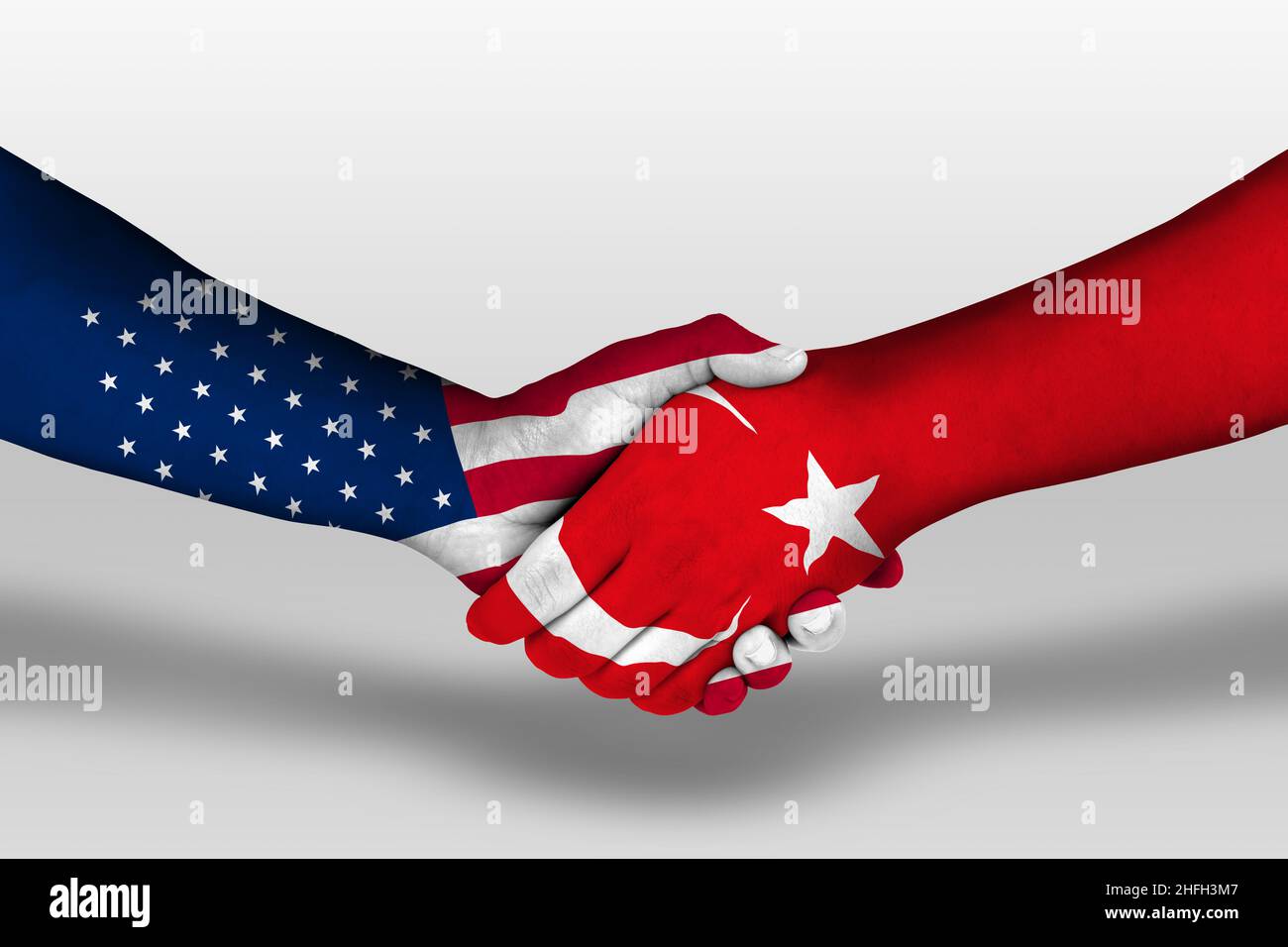 Handshake between turkey and united states of america flags painted on ...