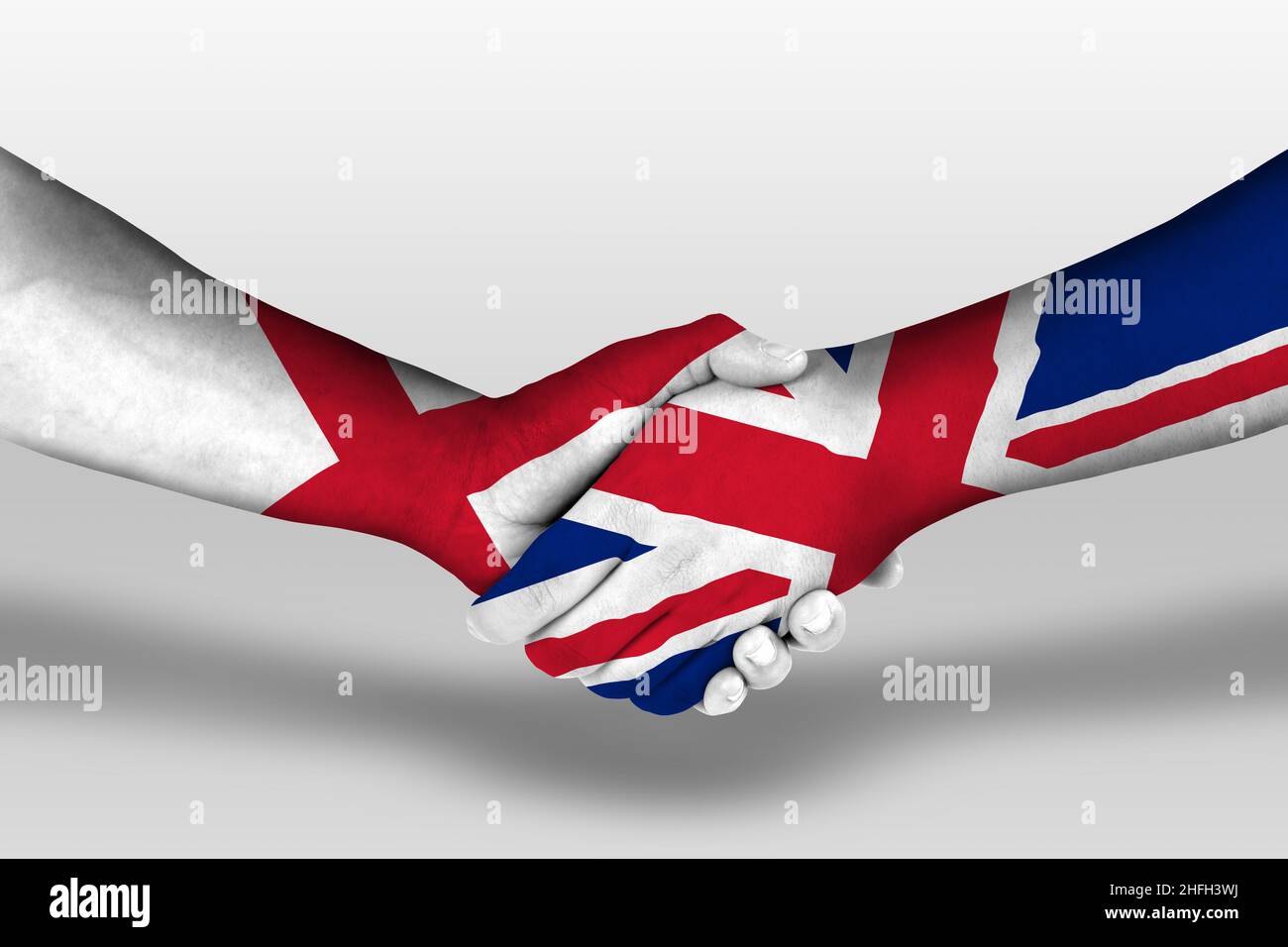 Handshake between united kingdom and england flags painted on hands ...