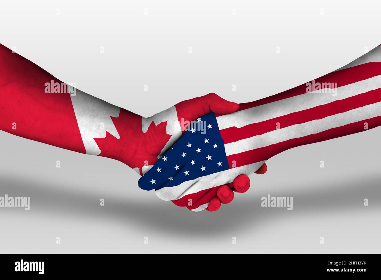 Handshake between united states of america and canada flags painted on ...