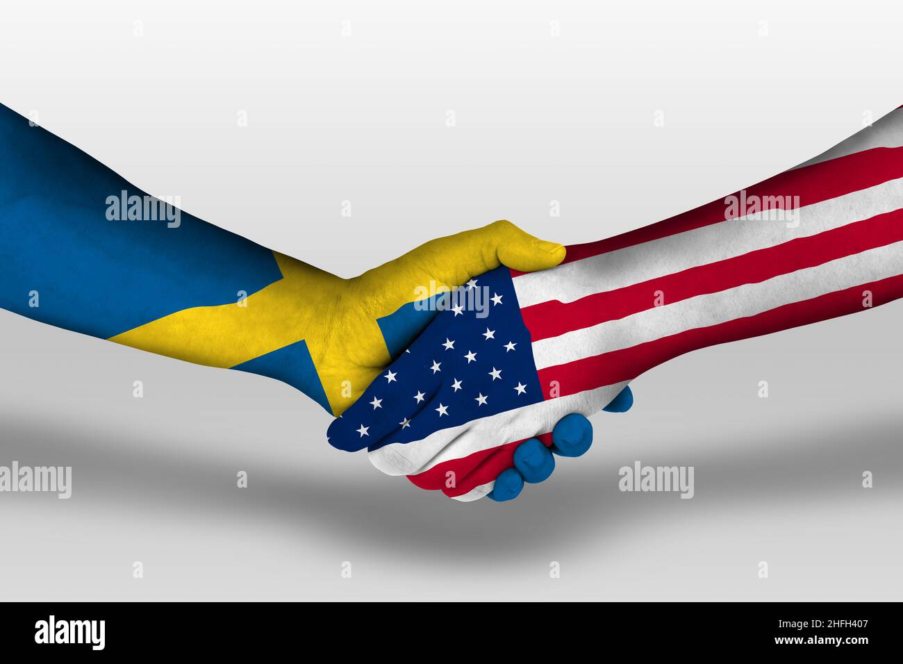 Handshake between united states of america and sweden flags painted on ...