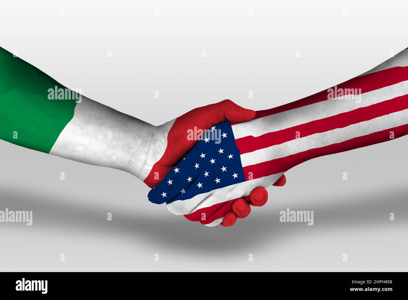 Handshake between united states of america and italy flags painted on ...