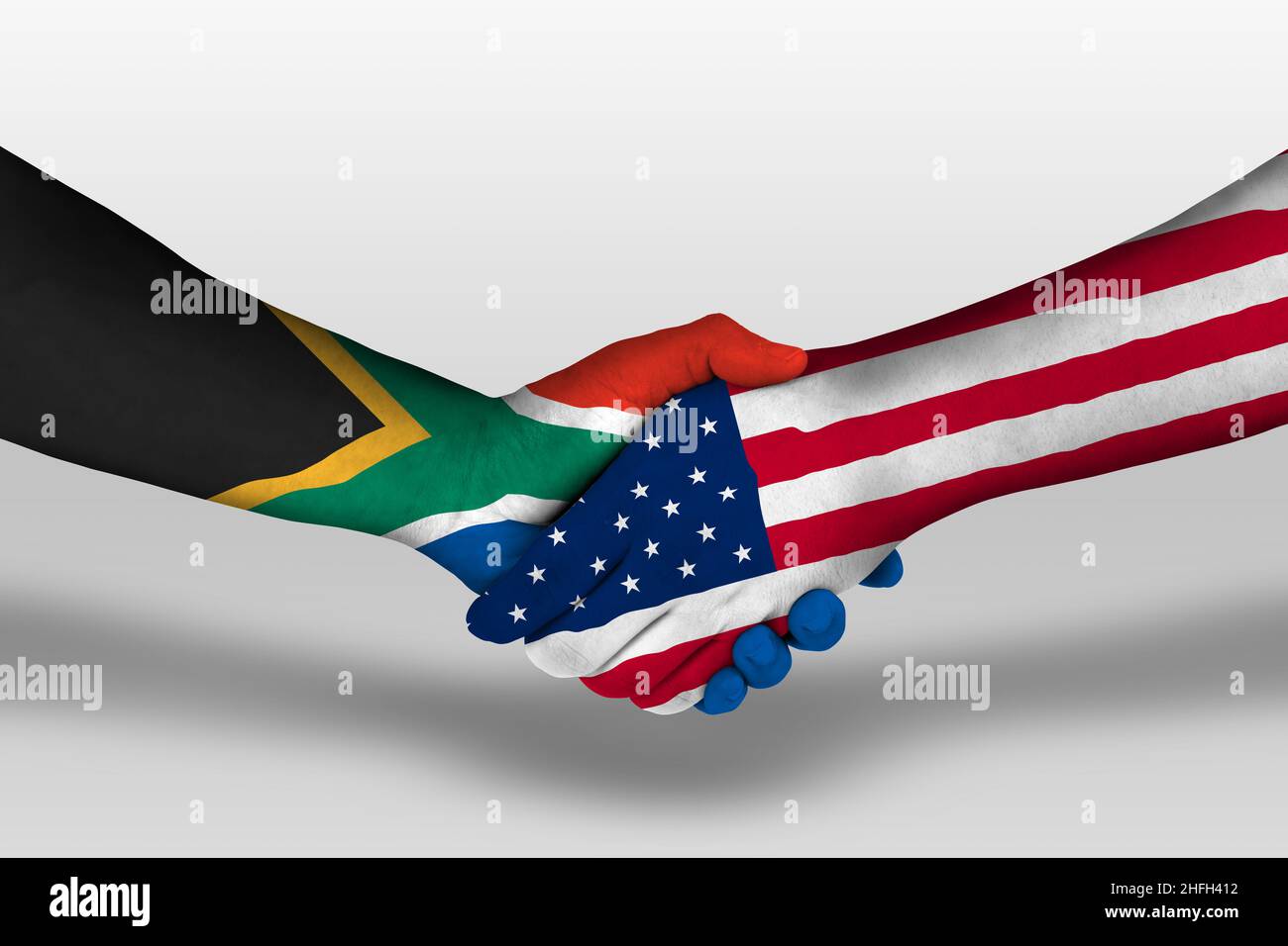Handshake between united states of america and south africa flags ...