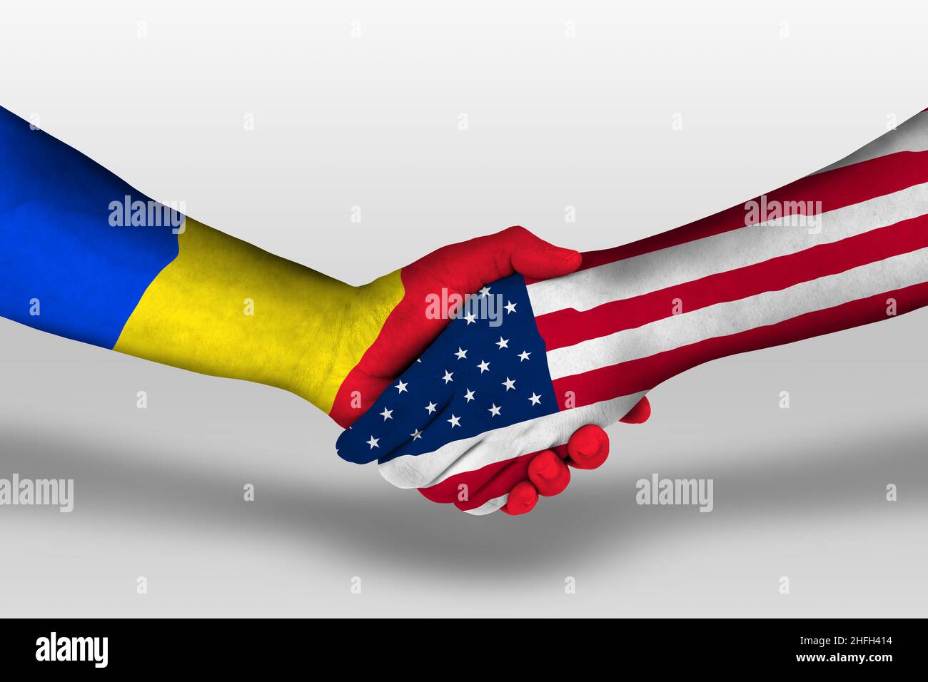 Handshake between united states of america and romania flags painted on ...