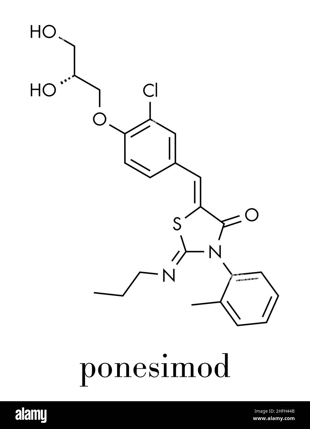 Ponesimod anti-inflammatory drug molecule (S1PR1 modulator). Skeletal ...
