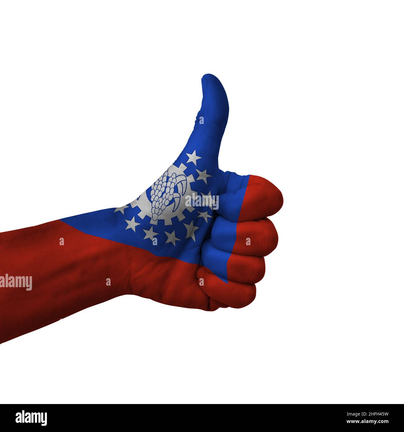 Hand making victory sign, myanmar painted with flag as symbol of ...