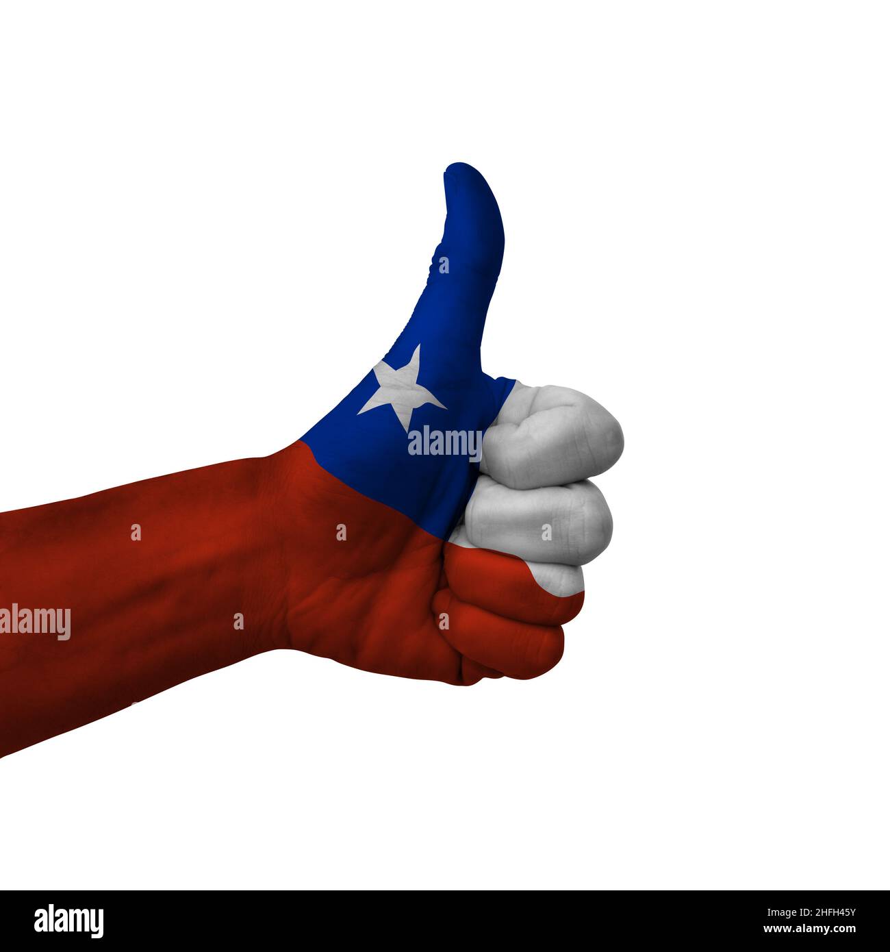 Hand making victory sign, chile painted with flag as symbol of victory ...