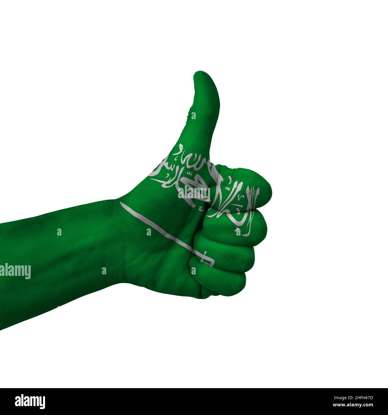Hand making victory sign, saudi arabia painted with flag as symbol of ...