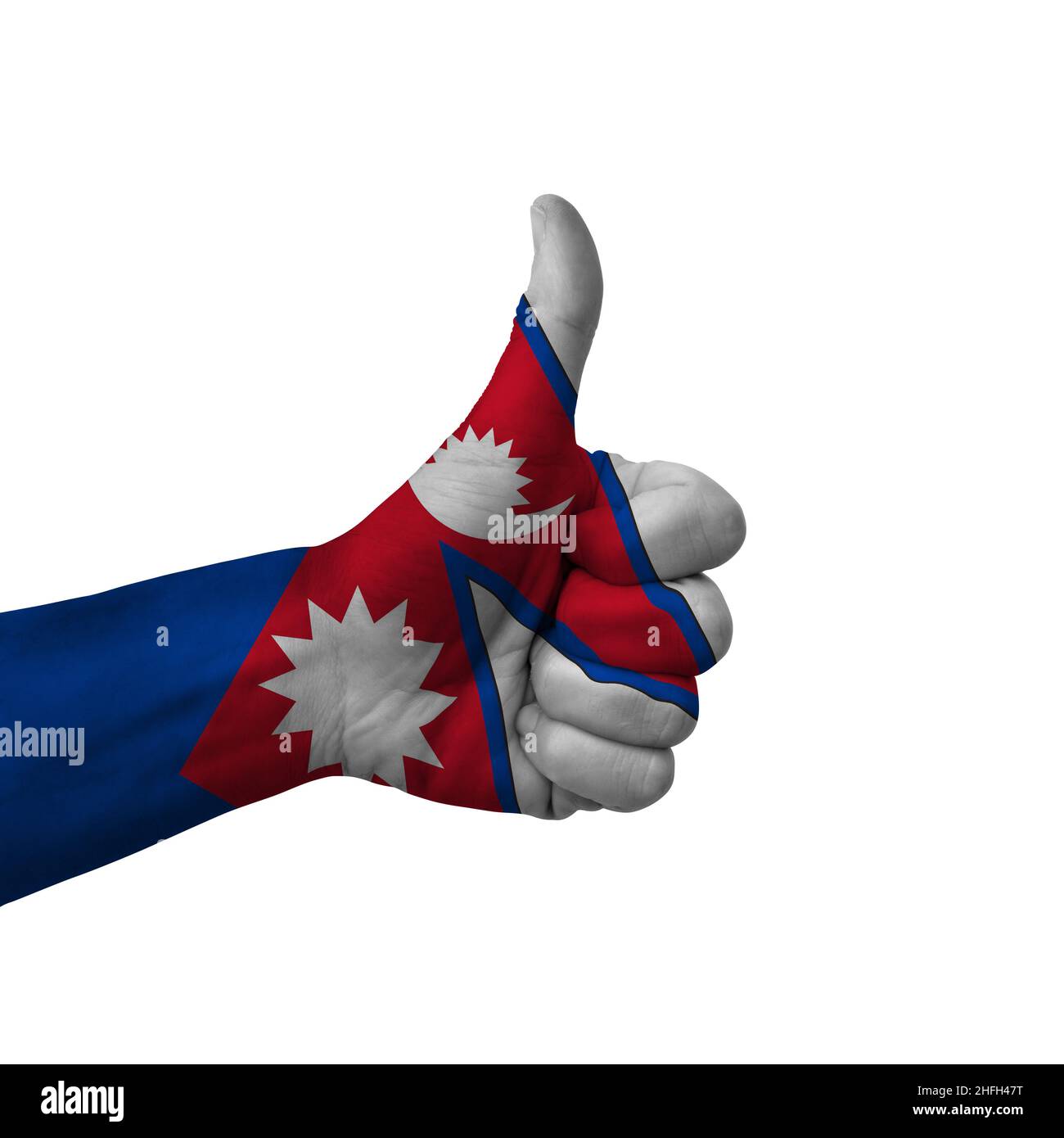 Hand making victory sign, nepal painted with flag as symbol of victory ...