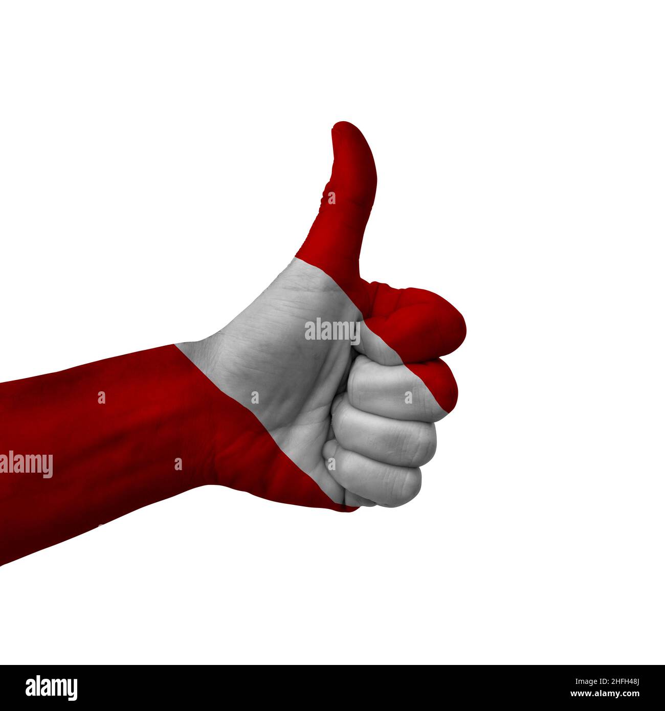 Hand making victory sign, peru painted with flag as symbol of victory ...