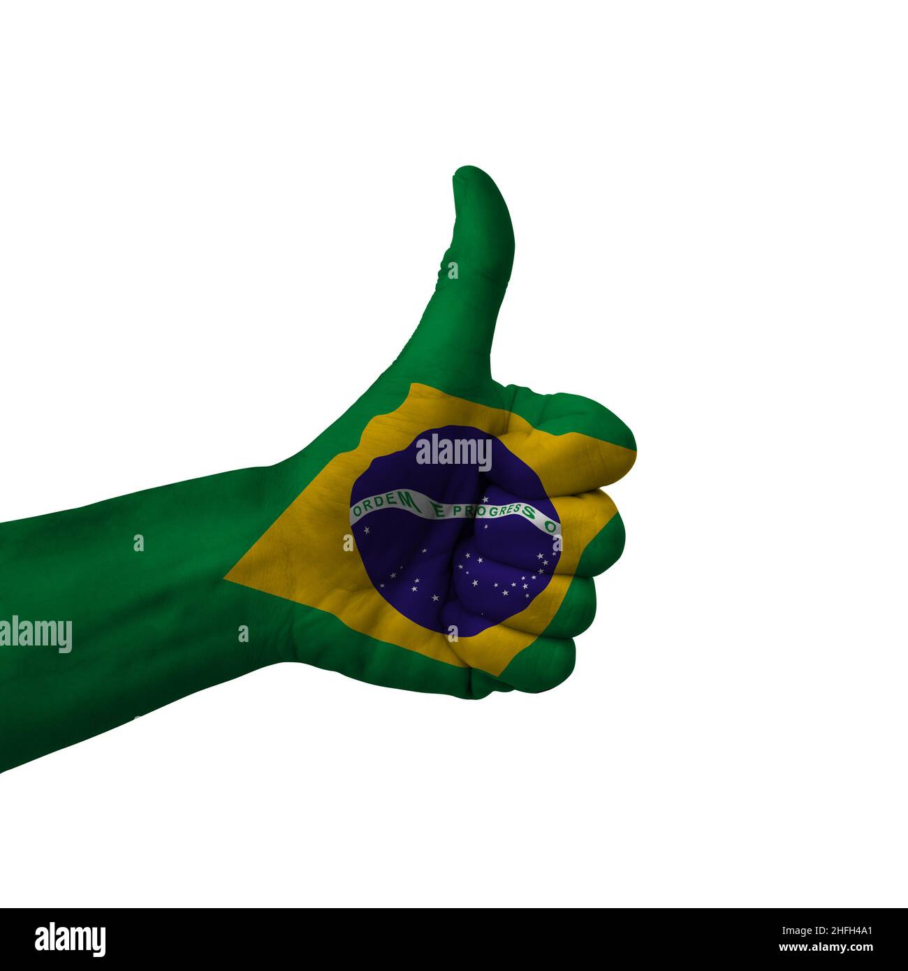 Hand making thumbs up sign, brazil painted with flag as symbol of ...