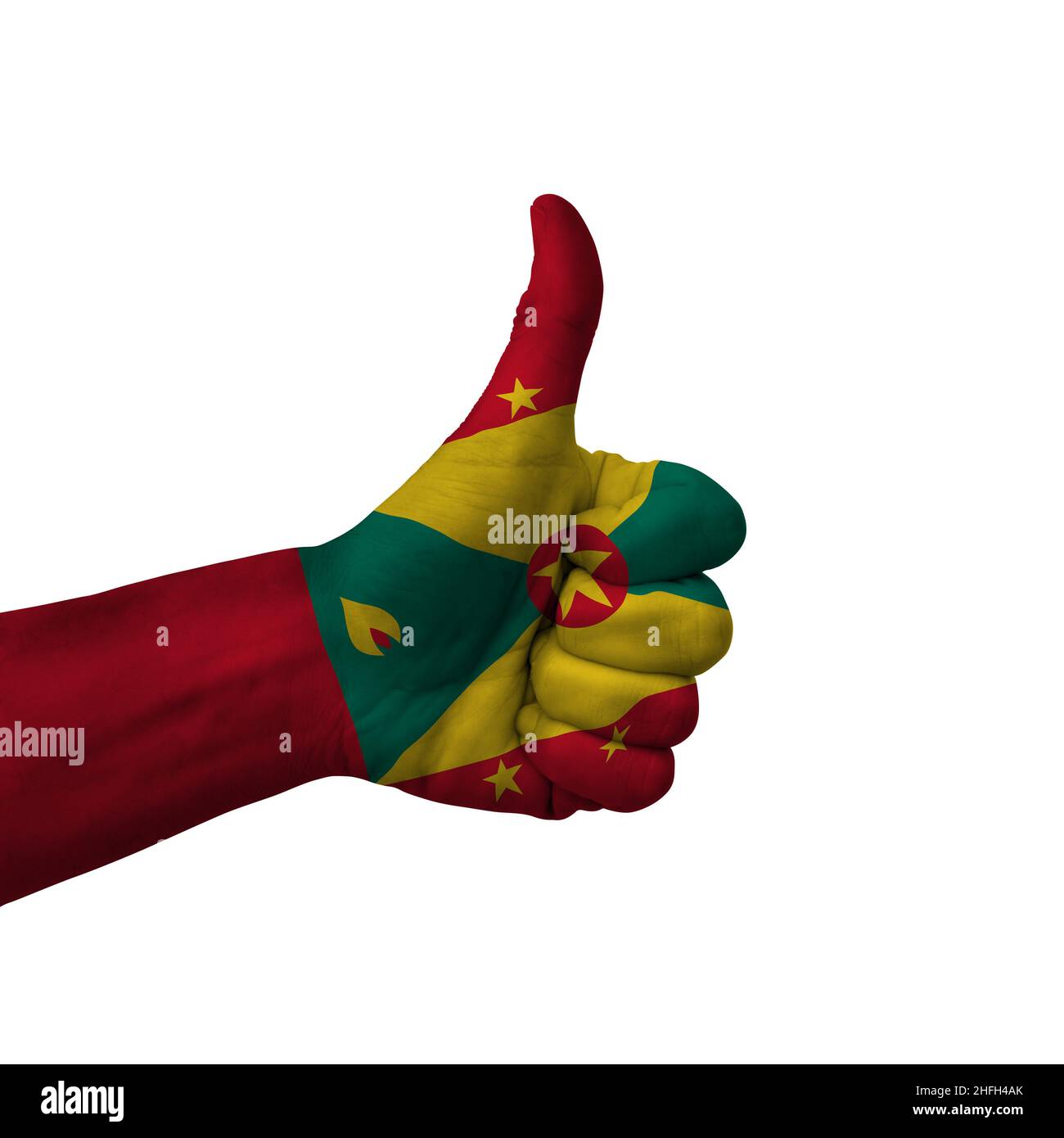 Hand making thumbs up sign, grenada painted with flag as symbol of ...