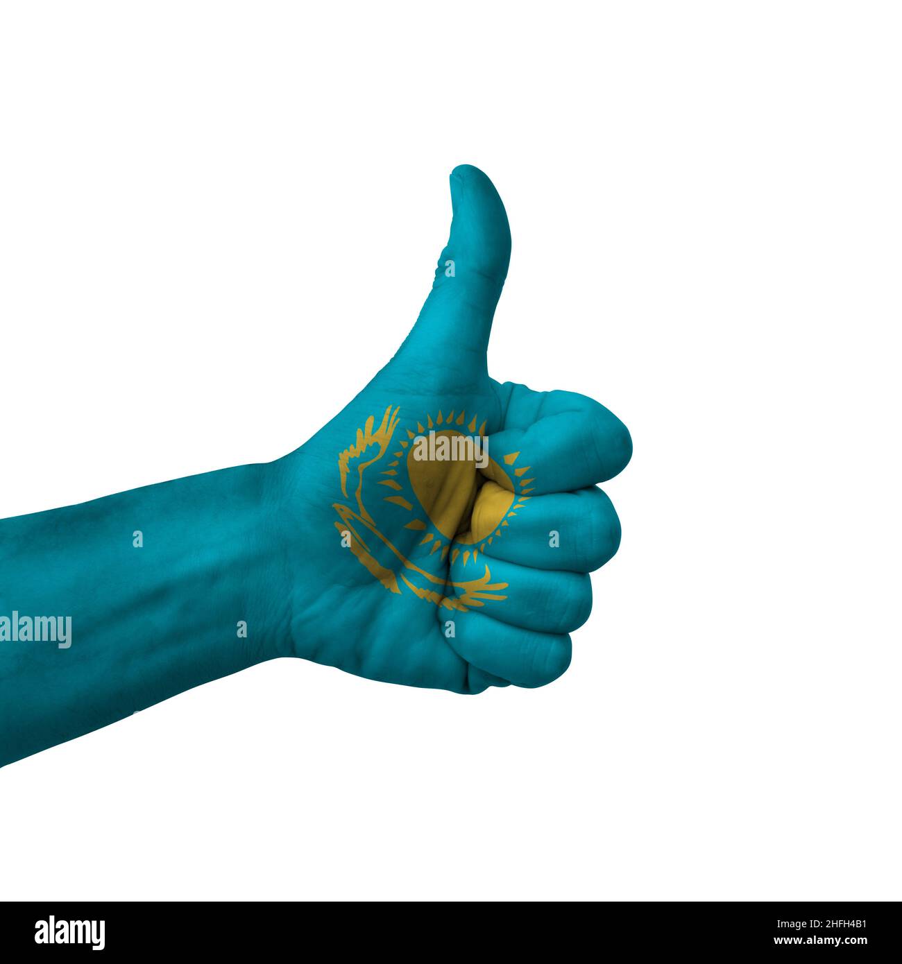 Hand making thumbs up sign, kazakhstan painted with flag as symbol of ...