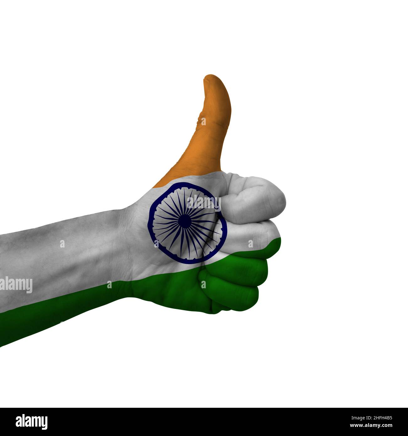 Hand making thumbs up sign, india painted with flag as symbol of thumbs ...