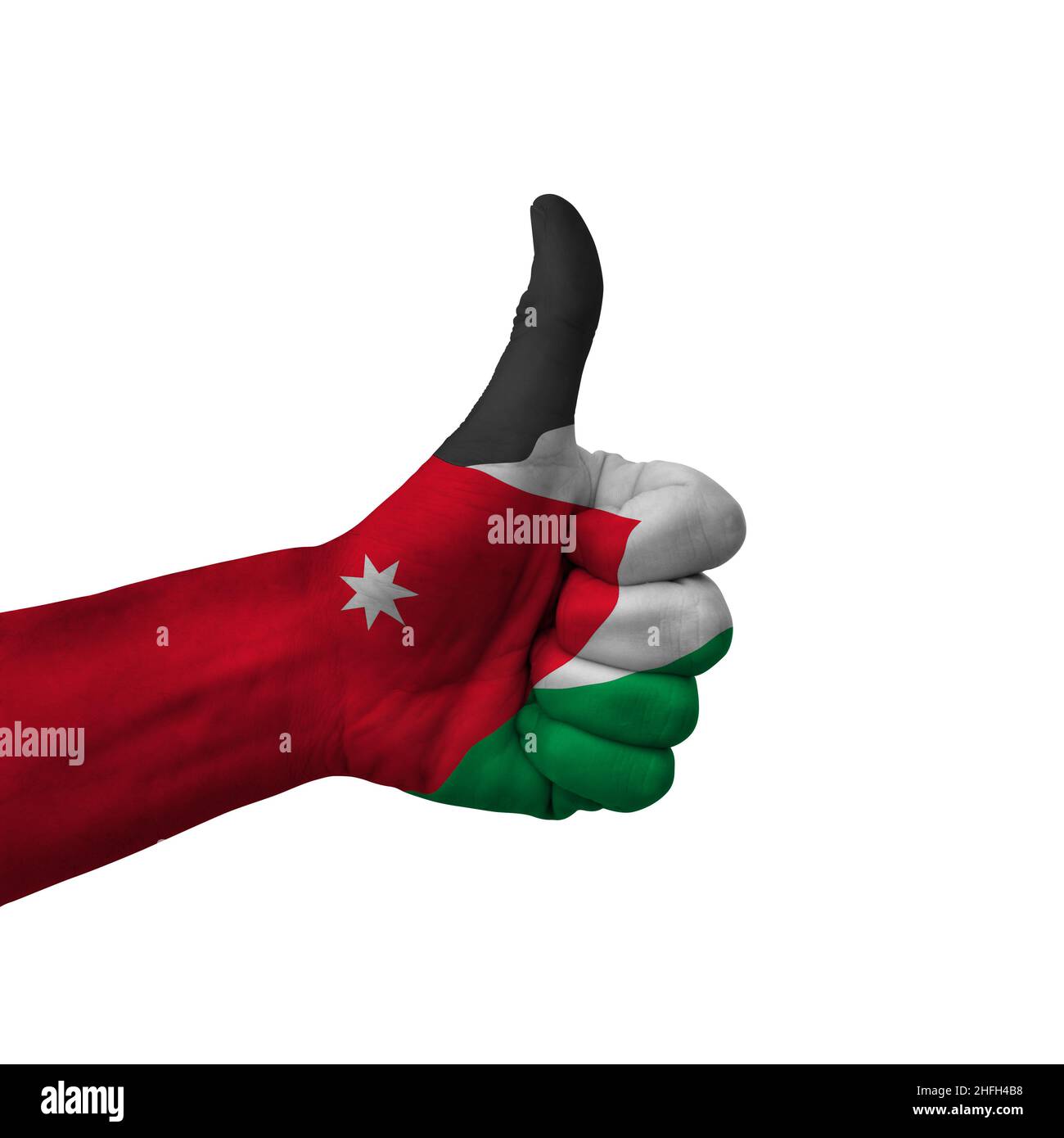 Hand making thumbs up sign, jordan painted with flag as symbol of ...