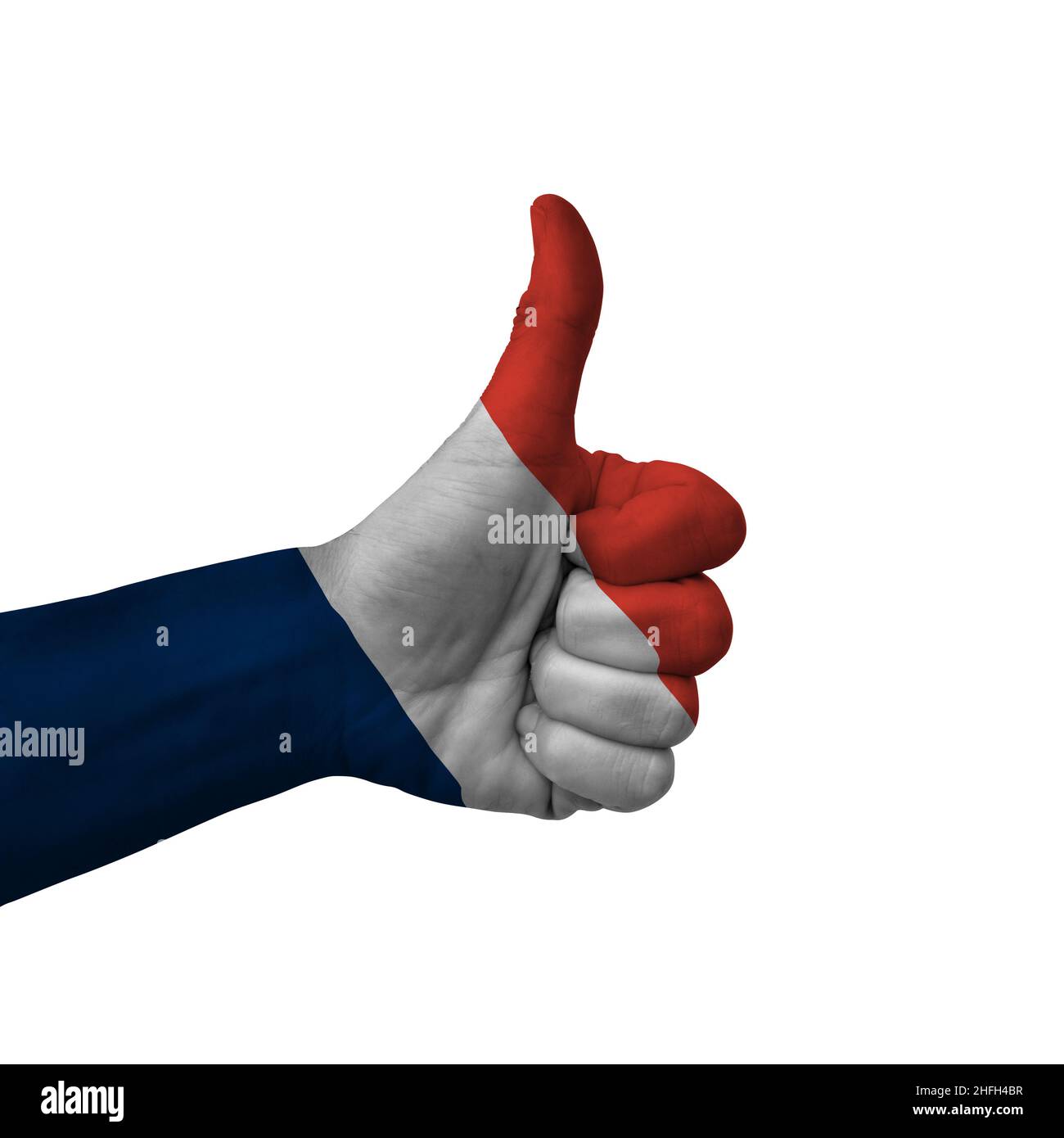 Hand making thumbs up sign, france painted with flag as symbol of ...
