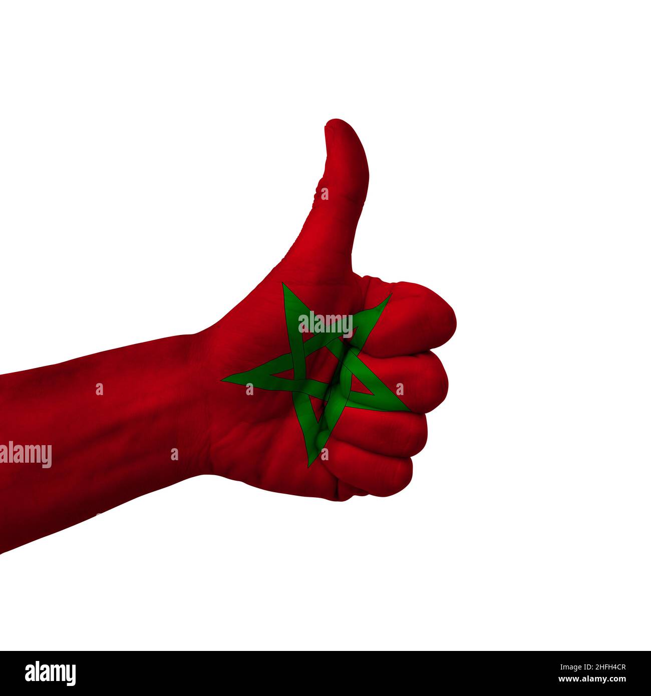 Hand making thumbs up sign, morocco painted with flag as symbol of ...