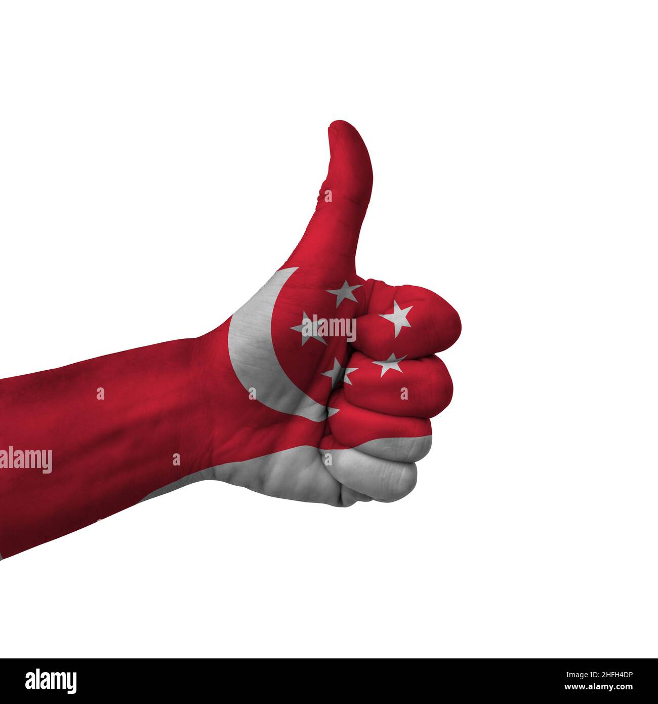 Hand making thumbs up sign, singapore painted with flag as symbol of ...