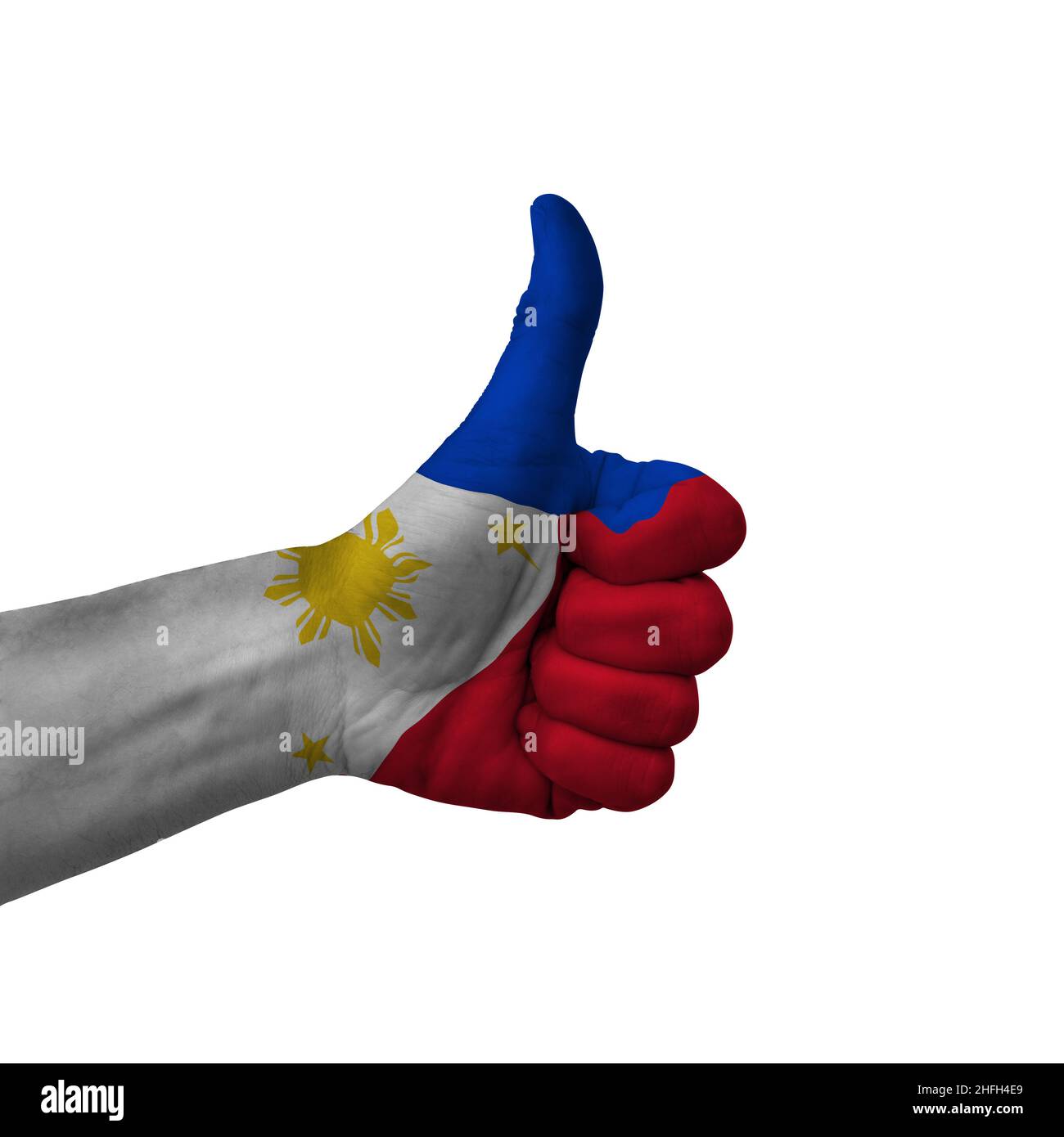 Hand making thumbs up sign, philippines painted with flag as symbol of ...