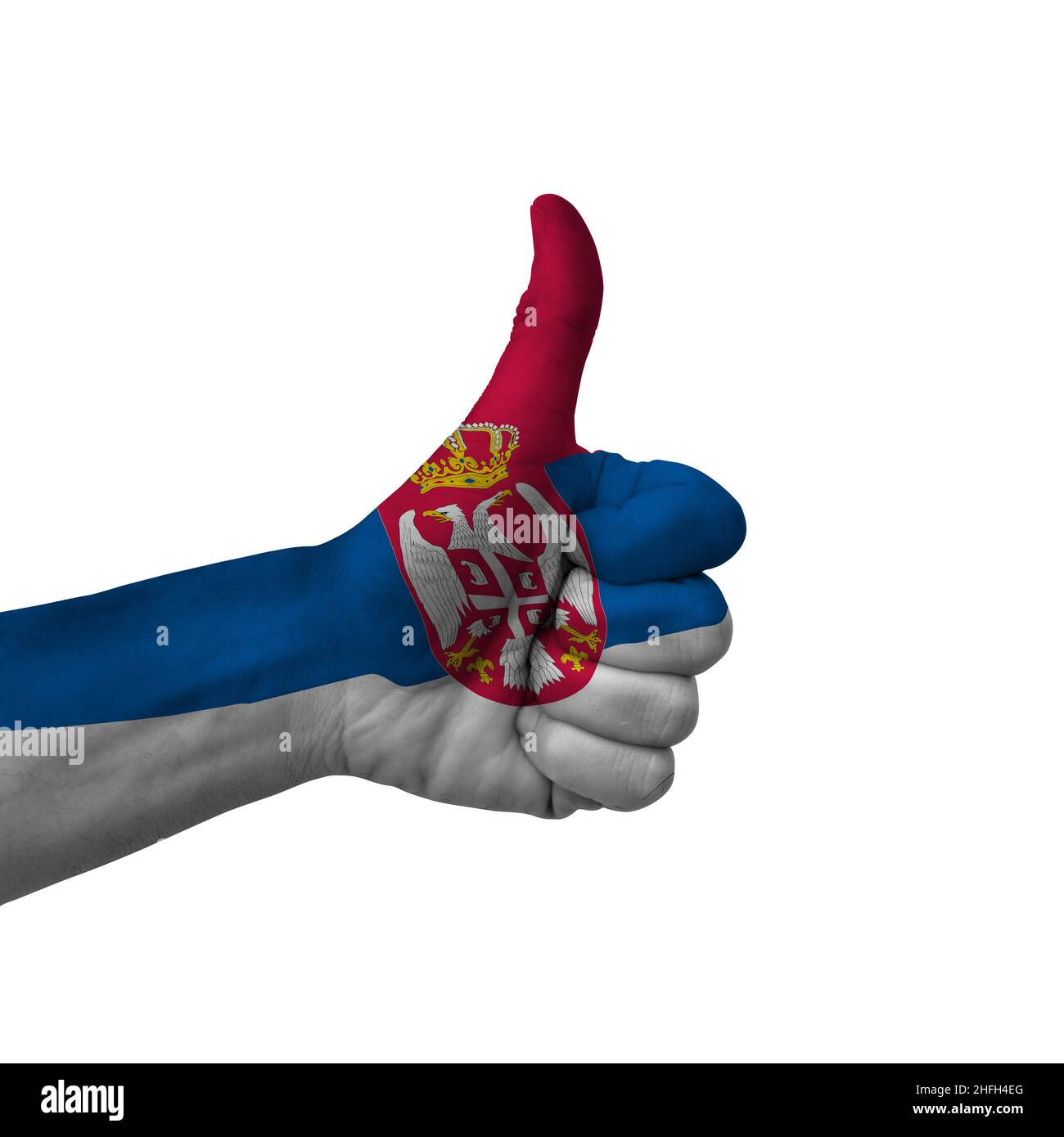 Hand making thumbs up sign, serbia painted with flag as symbol of ...