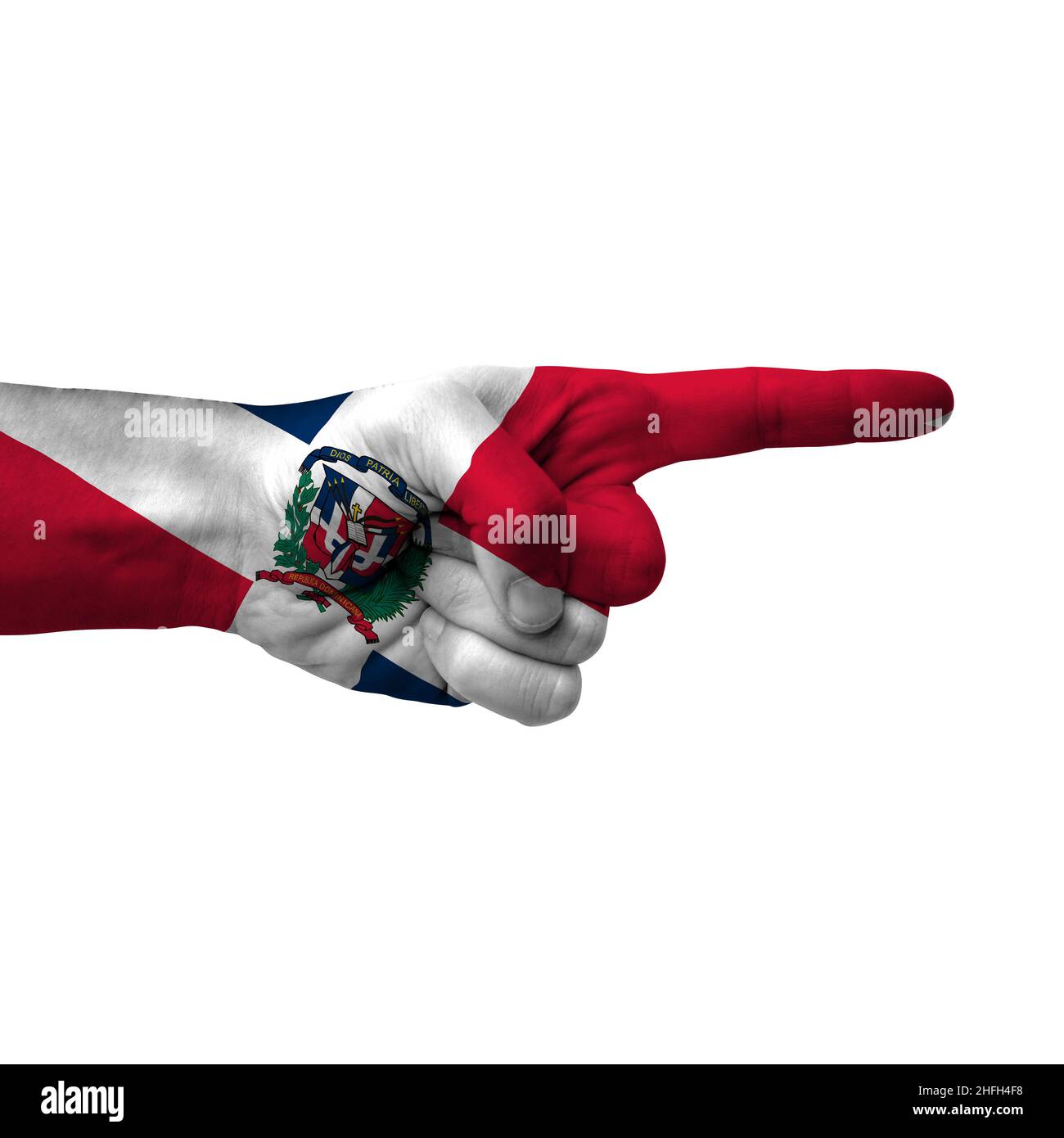 Hand pointing right side, dominican republic painted with flag as ...