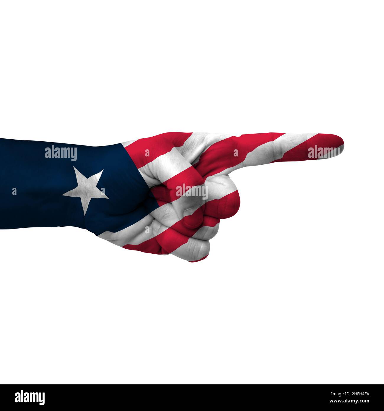 Hand pointing right side, liberia painted with flag as symbol of right ...