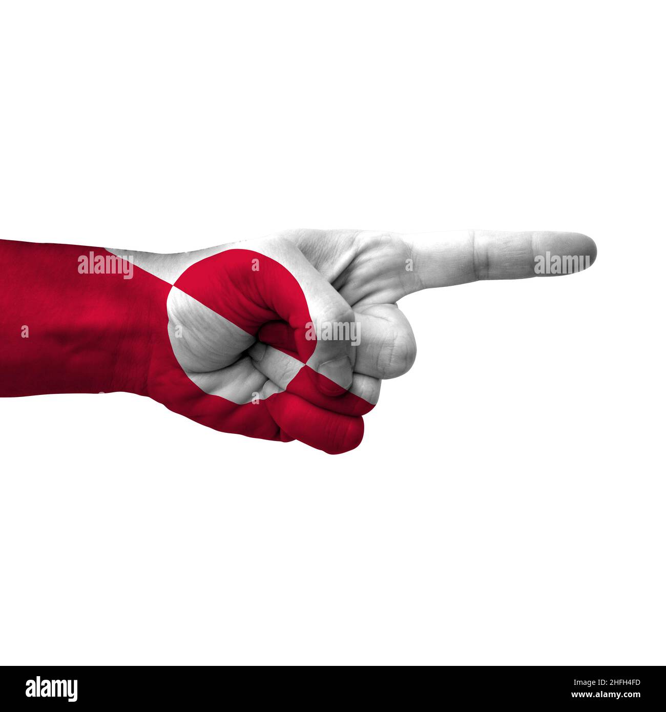 Hand pointing right side, greenland painted with flag as symbol of ...