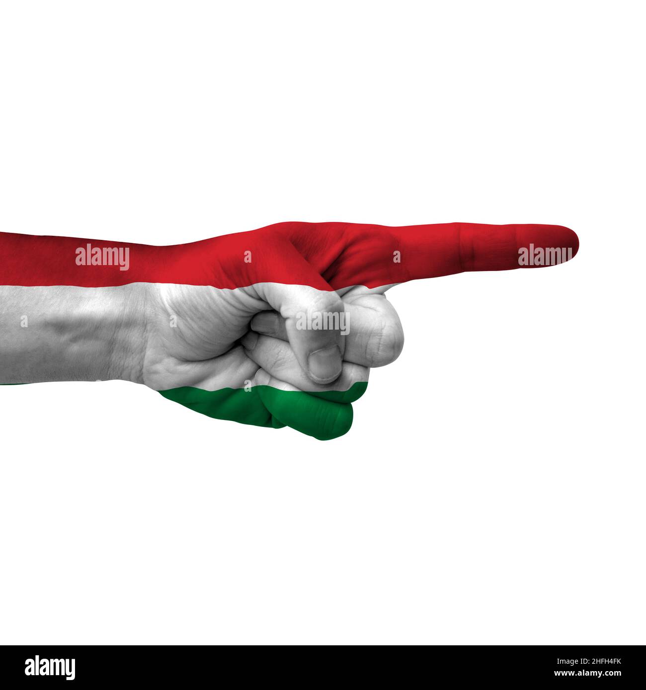 Hand pointing right side, hungary painted with flag as symbol of right ...