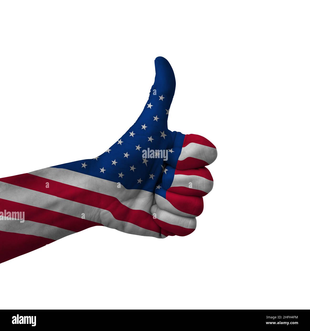 Hand making thumbs up sign, united states of america painted with flag ...