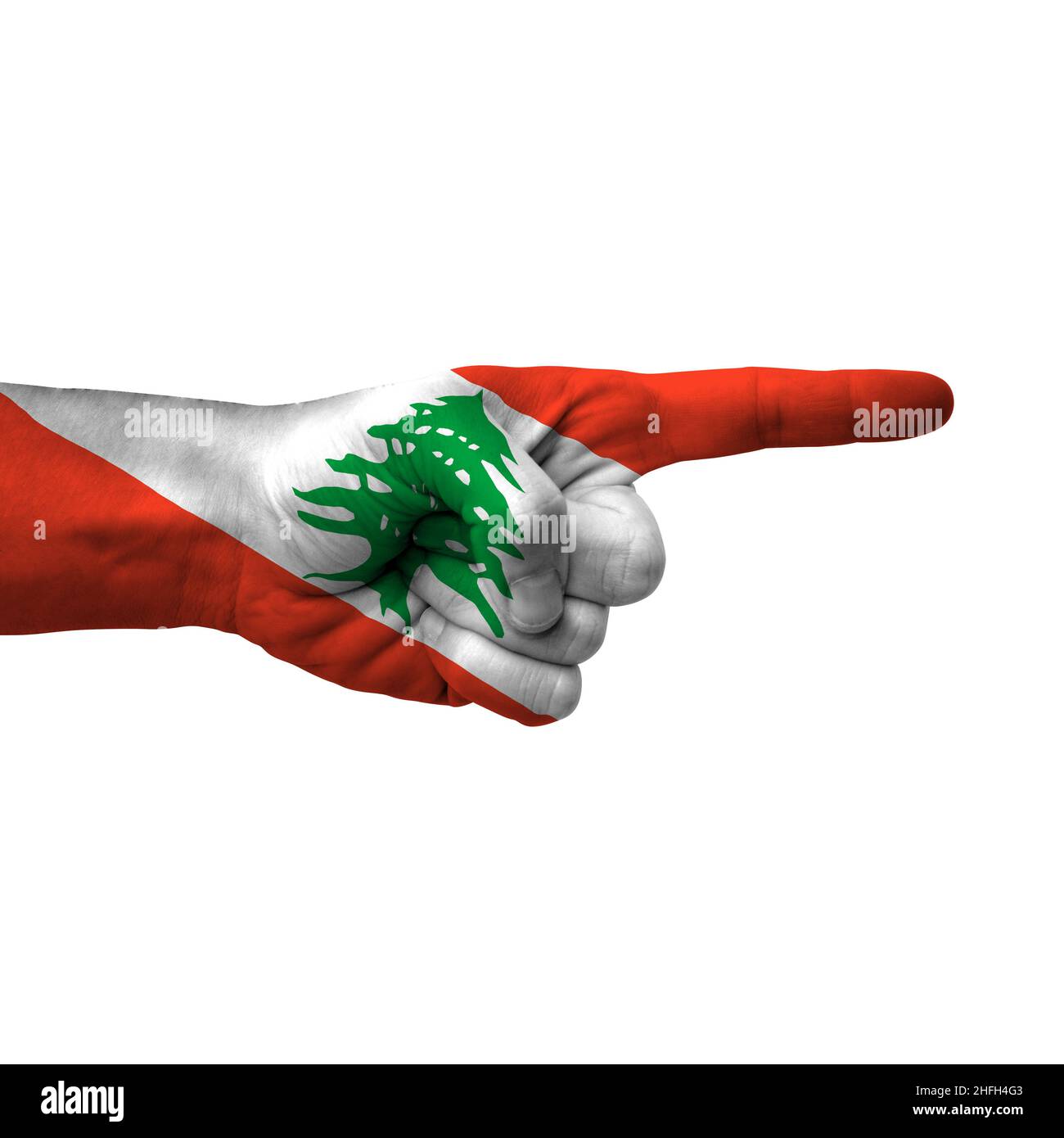 Hand pointing right side, lebanon painted with flag as symbol of right ...
