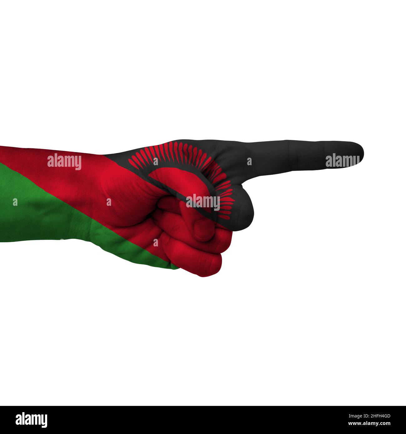 Hand pointing right side, malawi painted with flag as symbol of right ...