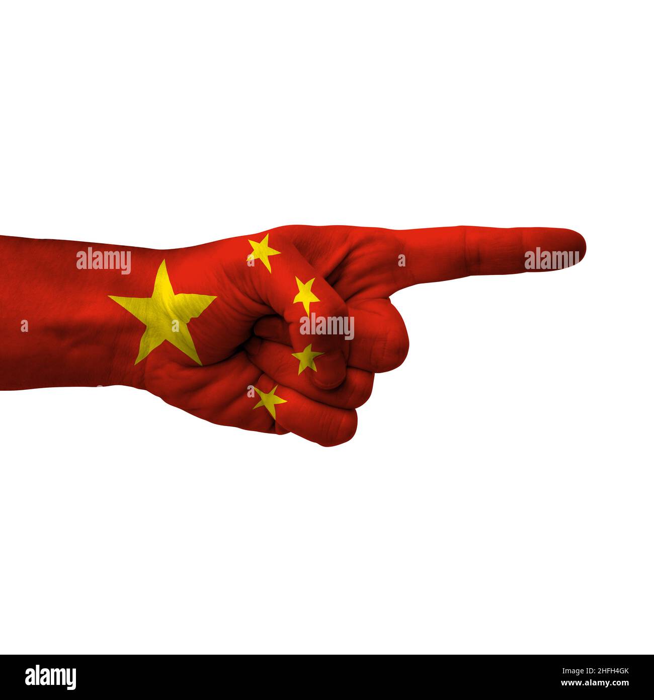 Hand pointing right side, china painted with flag as symbol of right ...
