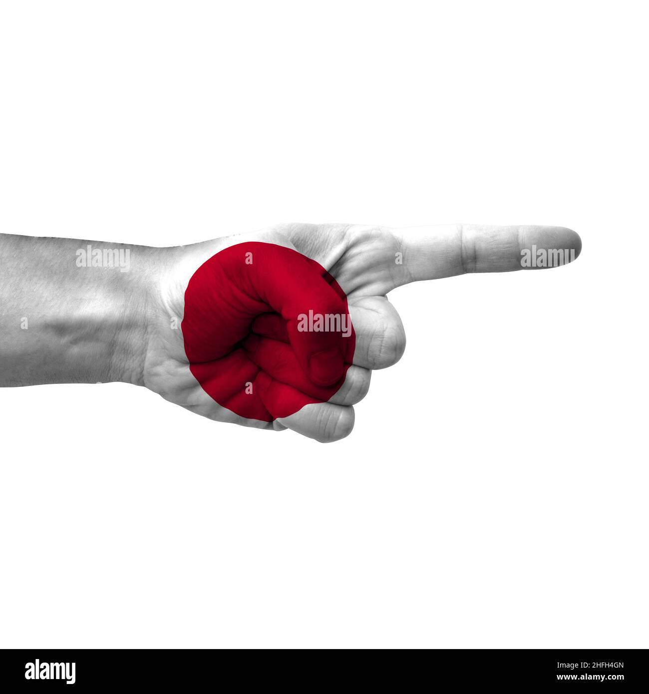 Hand pointing right side, japan painted with flag as symbol of right ...
