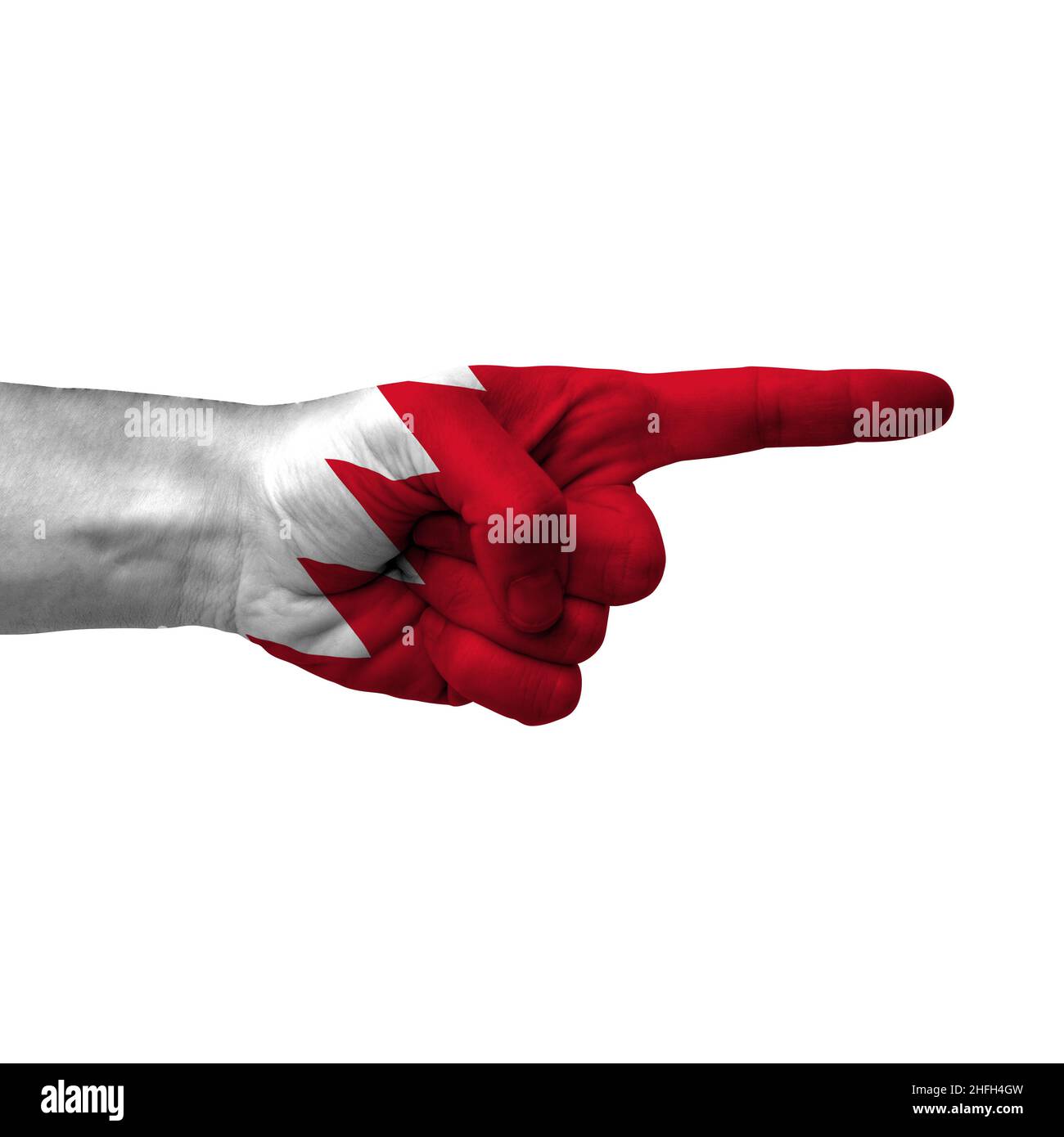 Hand pointing right side, bahrain painted with flag as symbol of right ...