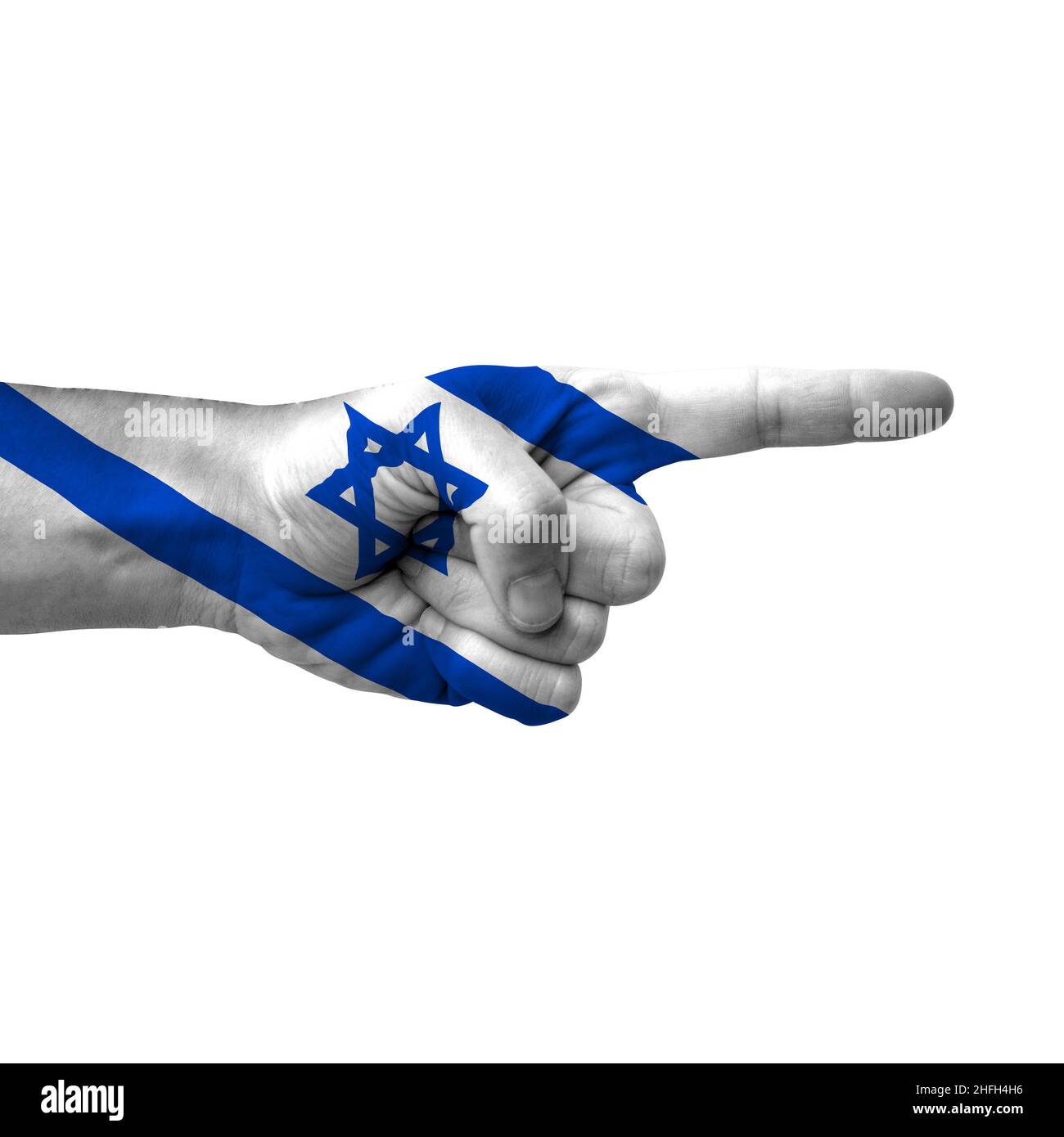 Hand pointing right side, israel painted with flag as symbol of right ...