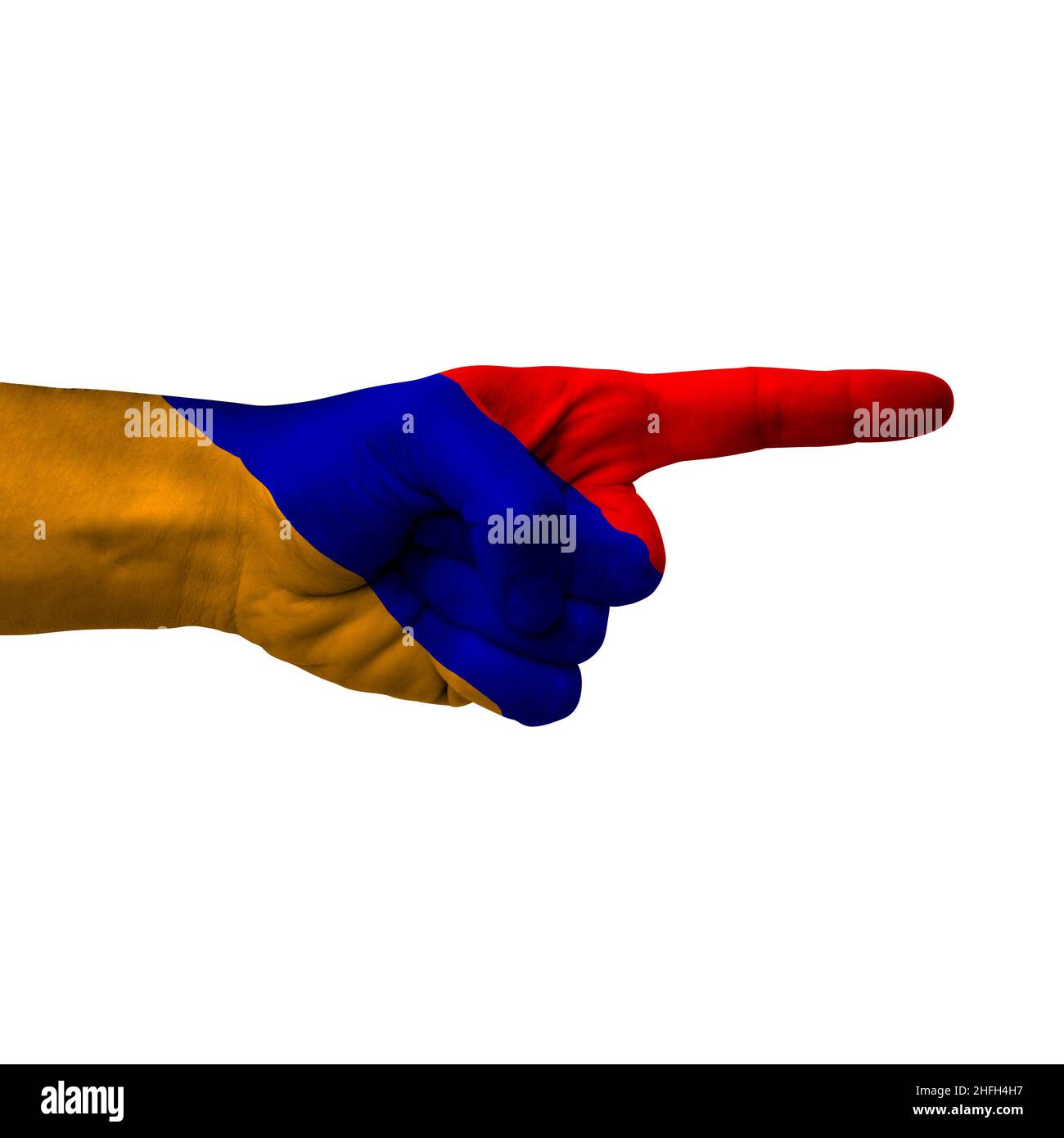 Hand pointing right side, armenia painted with flag as symbol of right ...