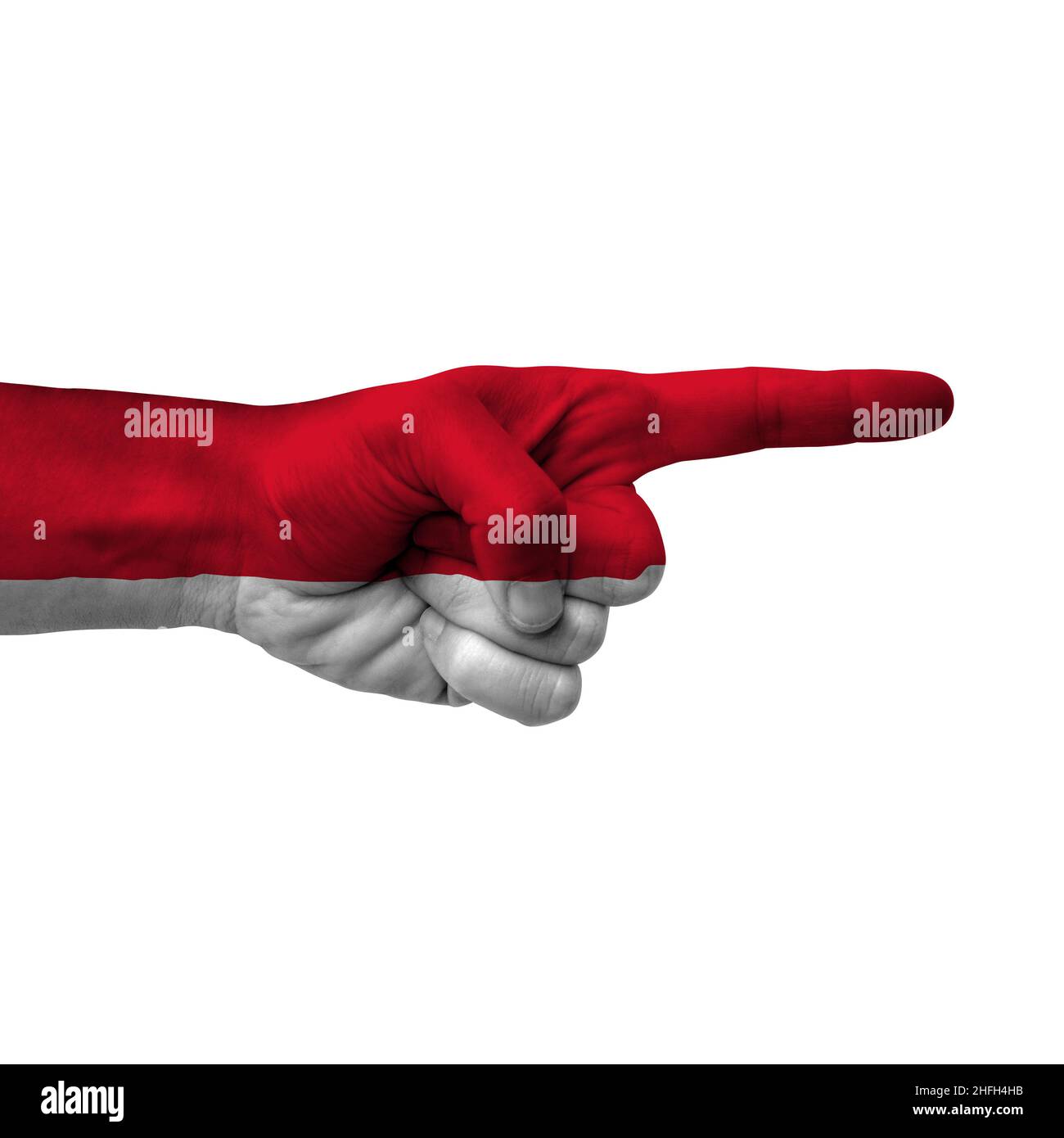 Hand pointing right side, monaco painted with flag as symbol of right ...