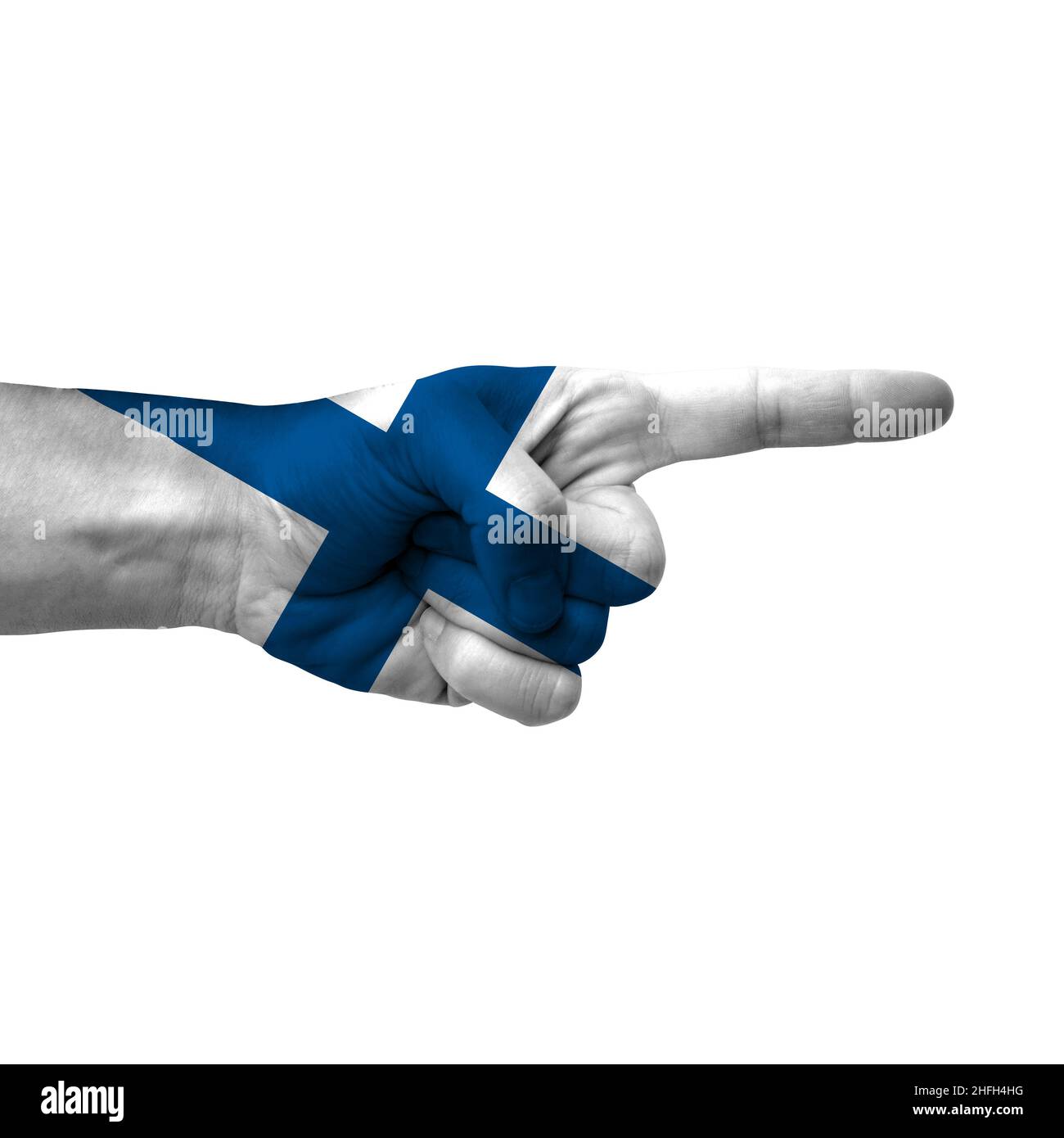 Hand pointing right side, finland painted with flag as symbol of right ...