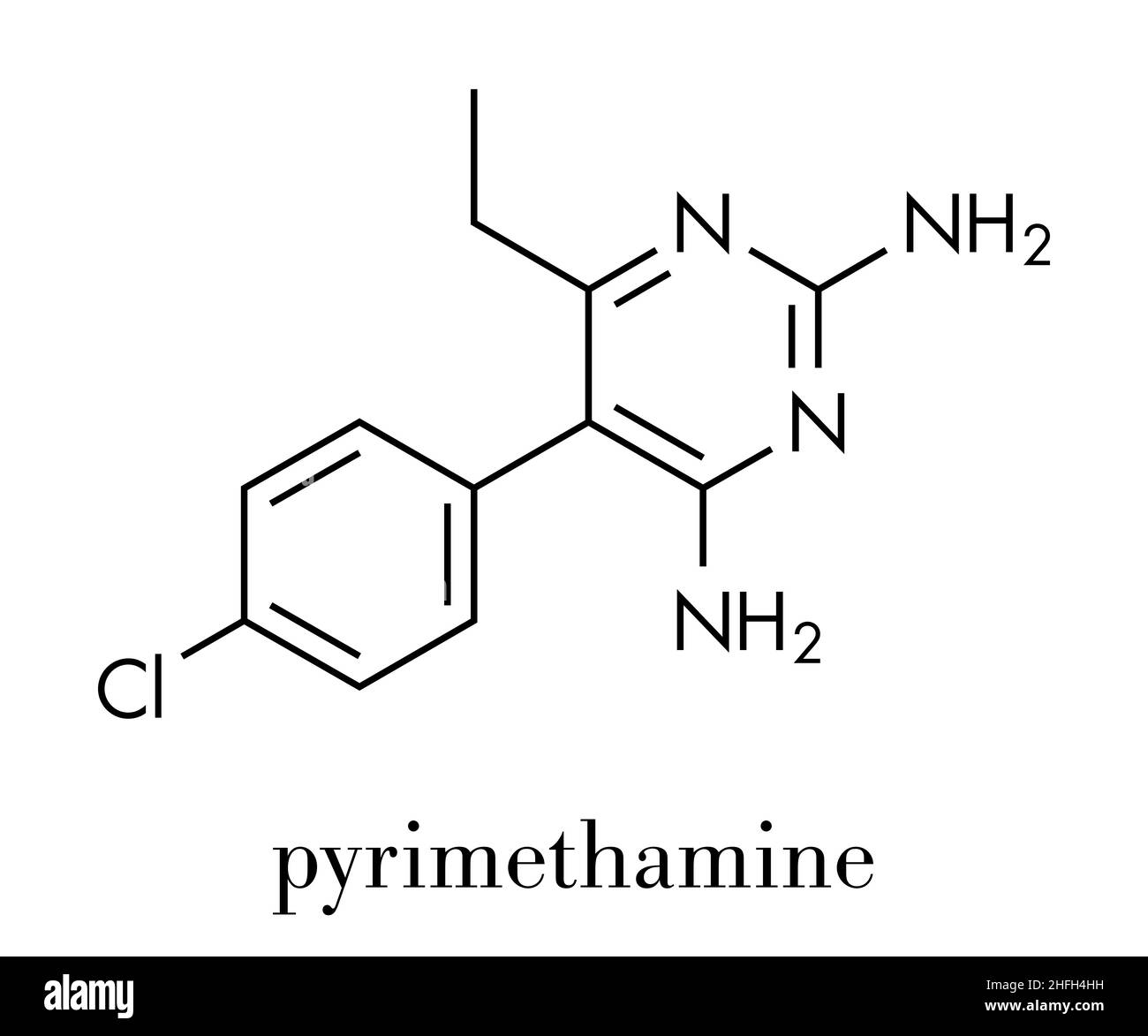 Pyrimethamine malaria drug molecule. Also used as an antiprotozoal drug ...